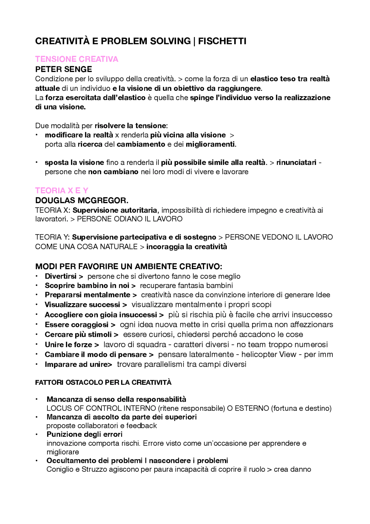 La Creatività E Il Problem Solving Di Alberto Fischetti Docsity