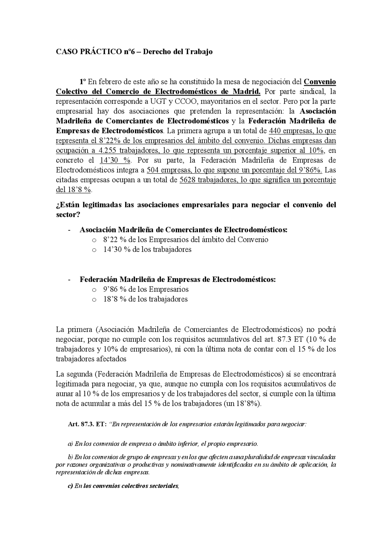 Caso Practico Num 6 De Derecho Laboral Ejercicios De Derecho Laboral