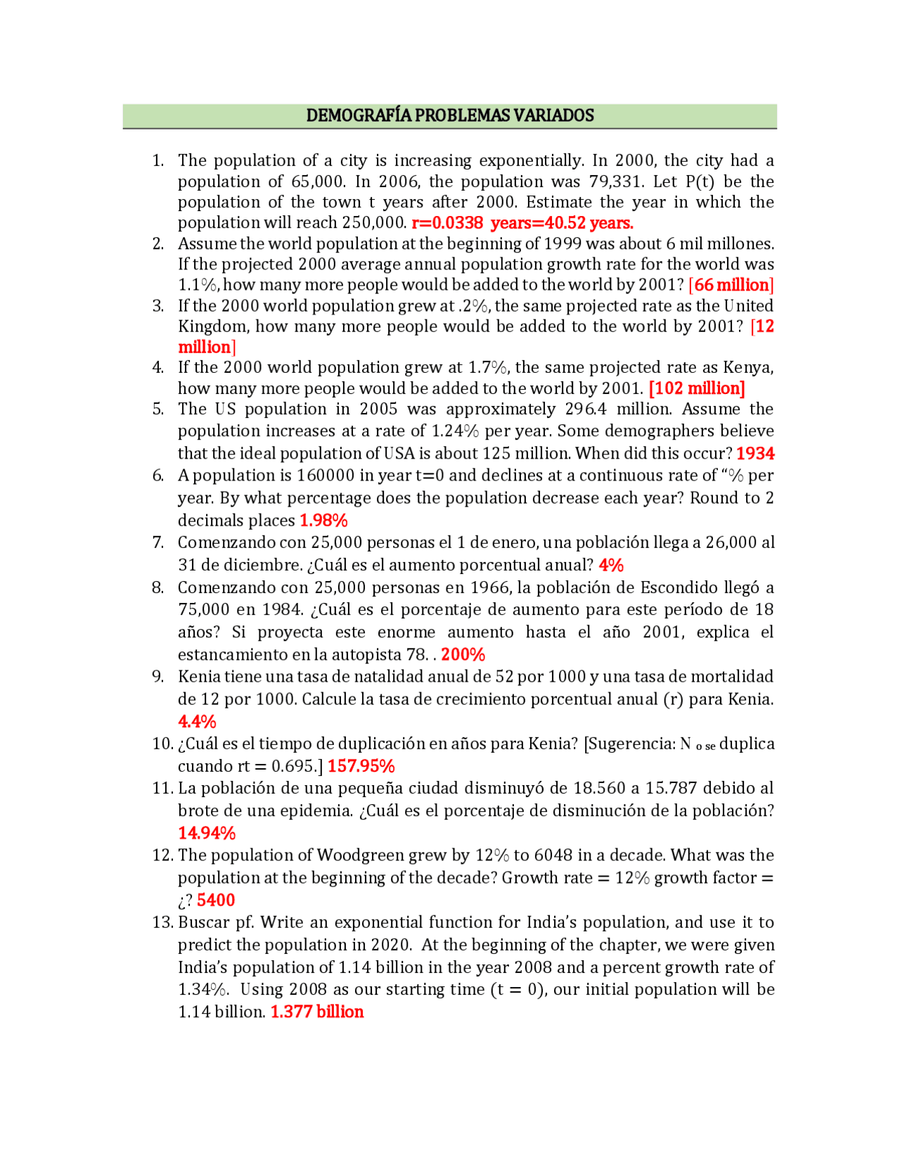 Demography population - Docsity