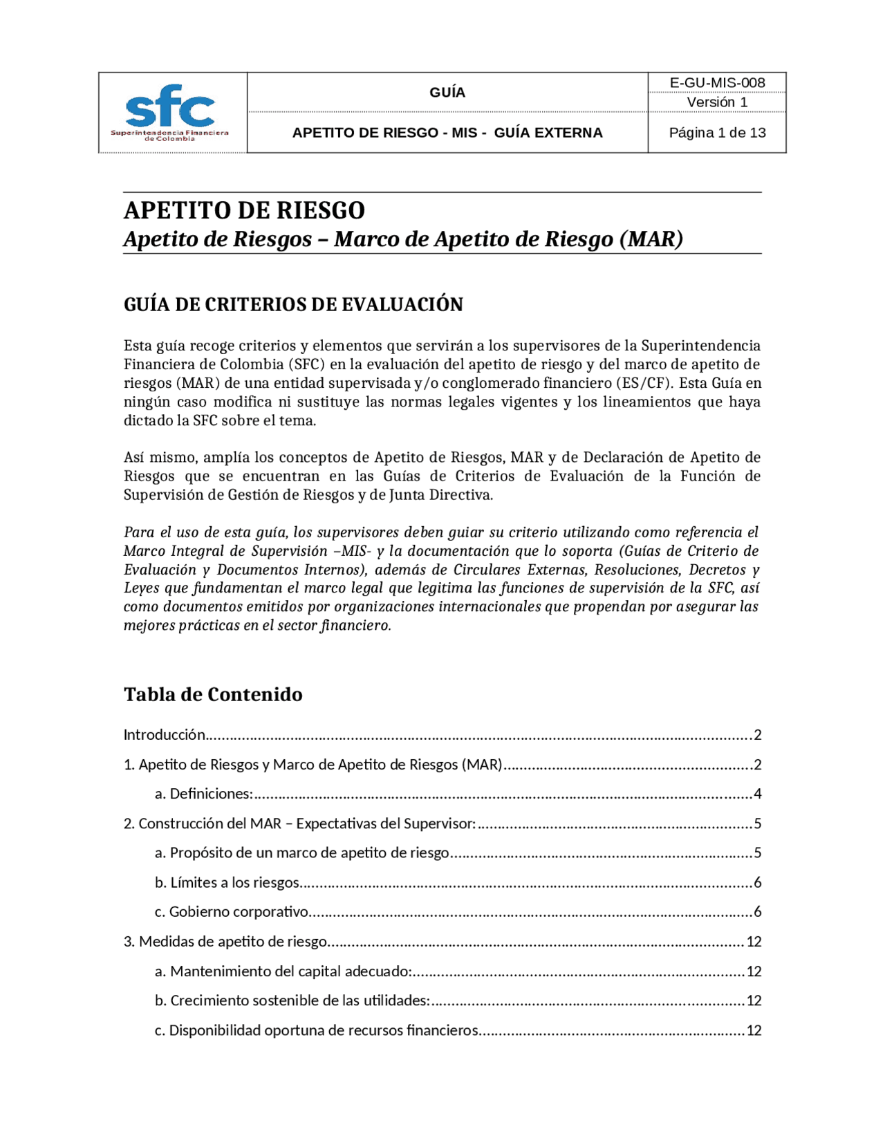 Lectura del apetito de riesgo - Docsity