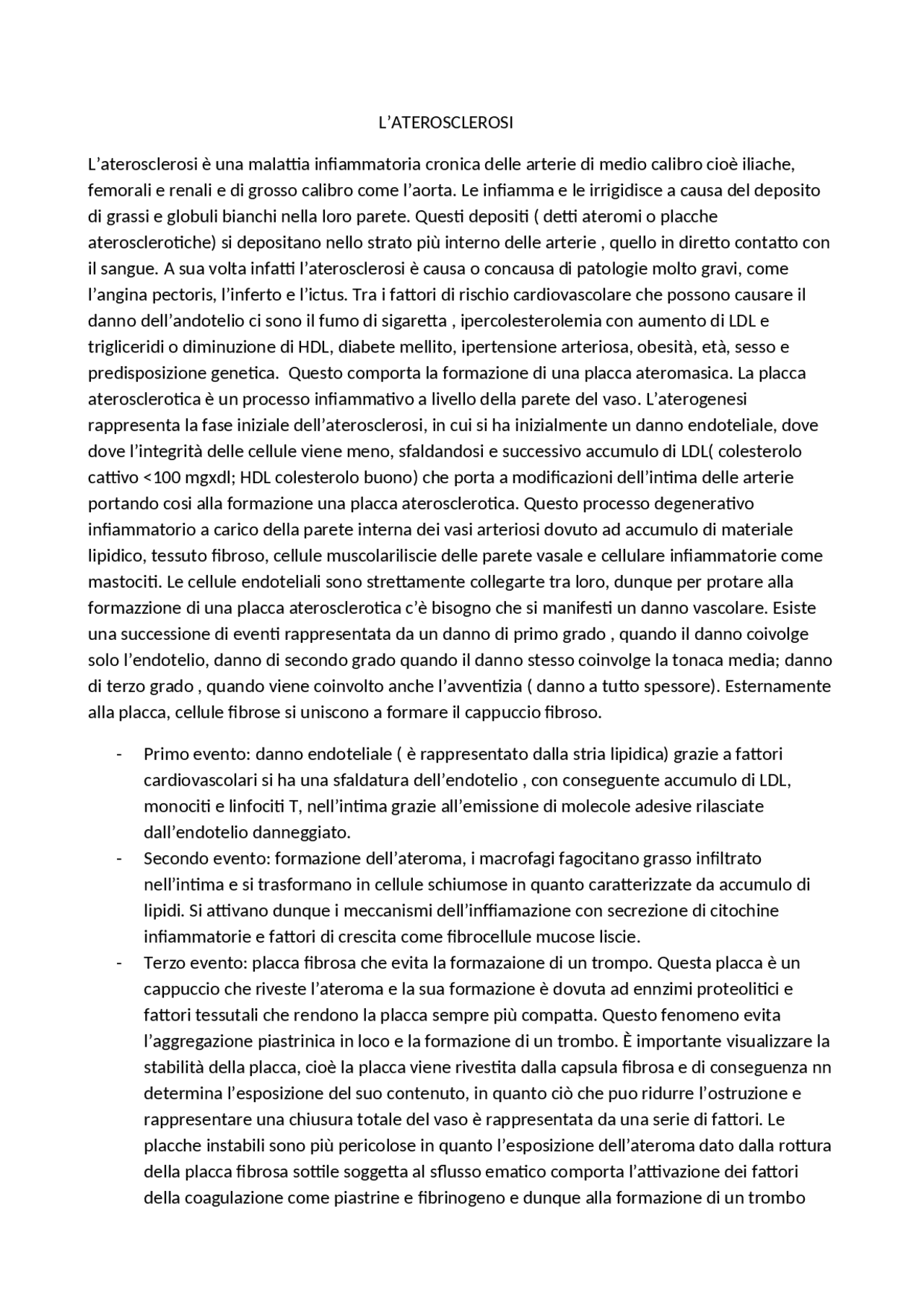 Scienze Infermieristiche Aterosclerosi Appunti Di Scienze