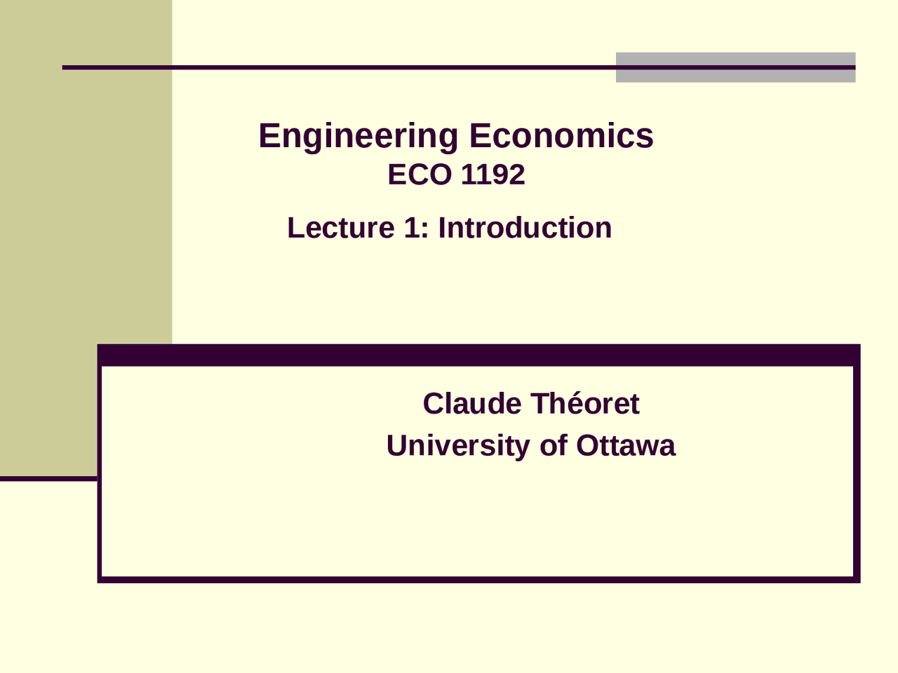 Engineering Economics Lecture 1 Docsity