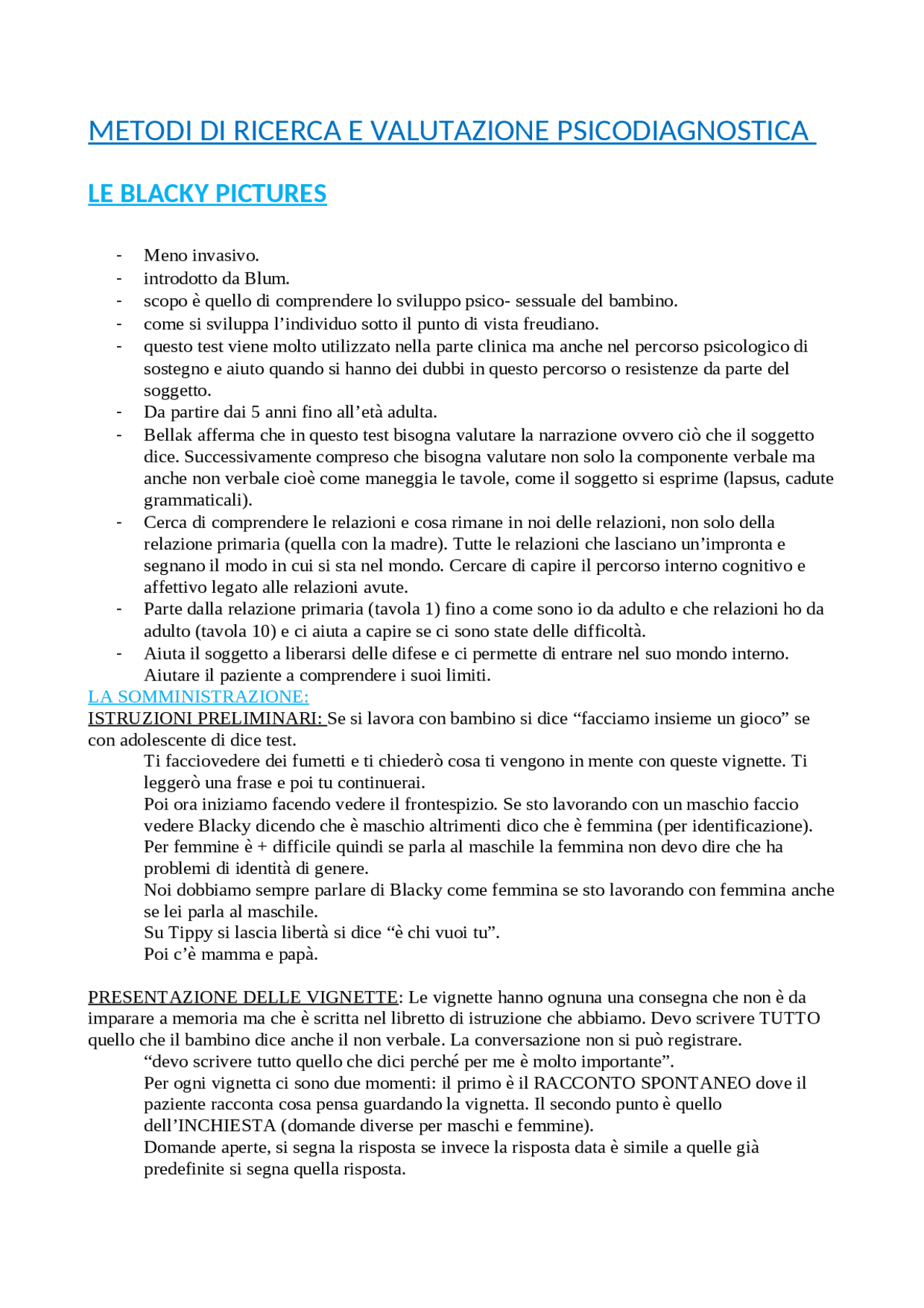 Test proiettivo Blacky Pictures - Docsity