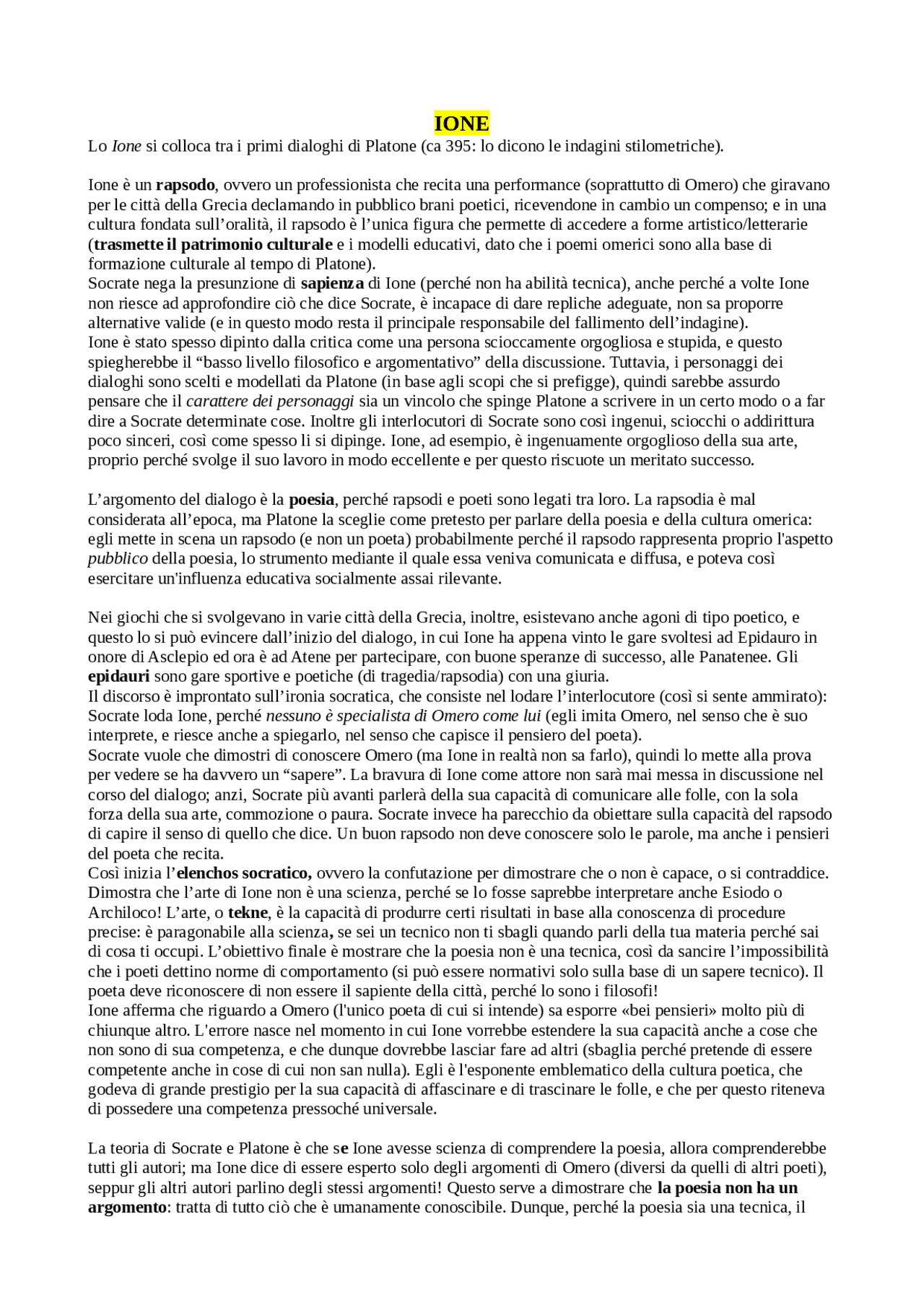 Ione Dialogo Platone Docsity