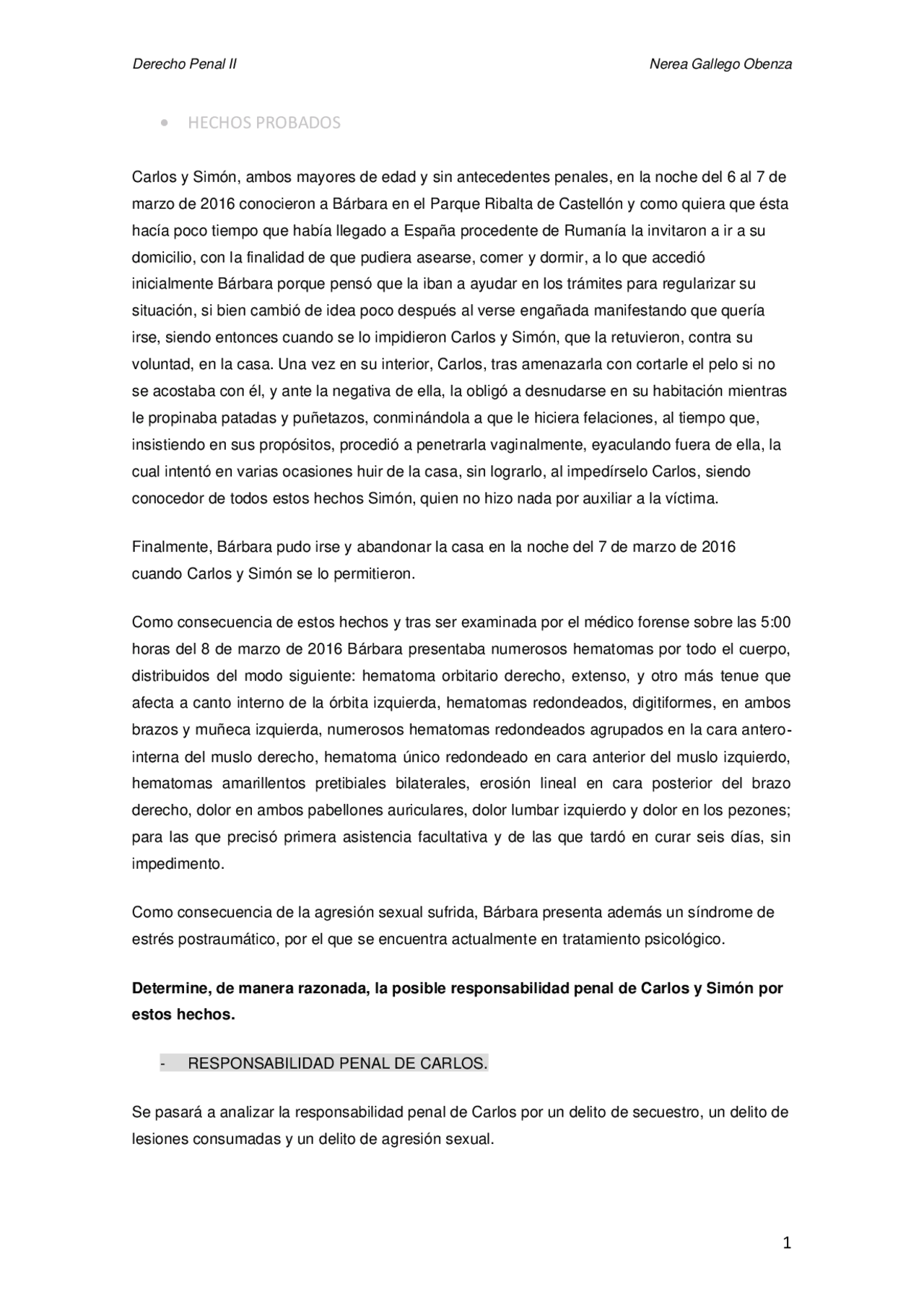 Caso Práctico Penal Ii Docsity