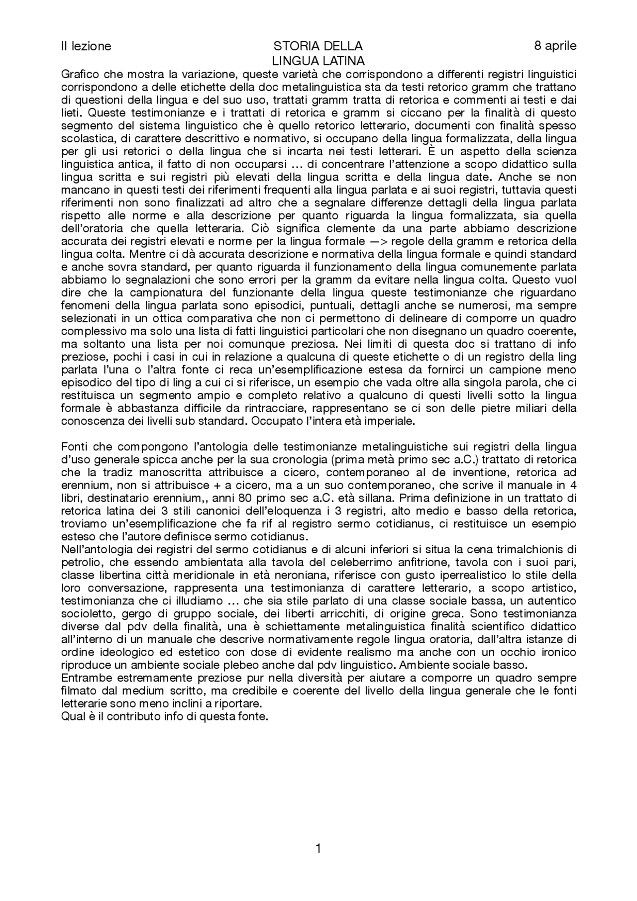 Storia Della Lingua Latina 2019 Docsity