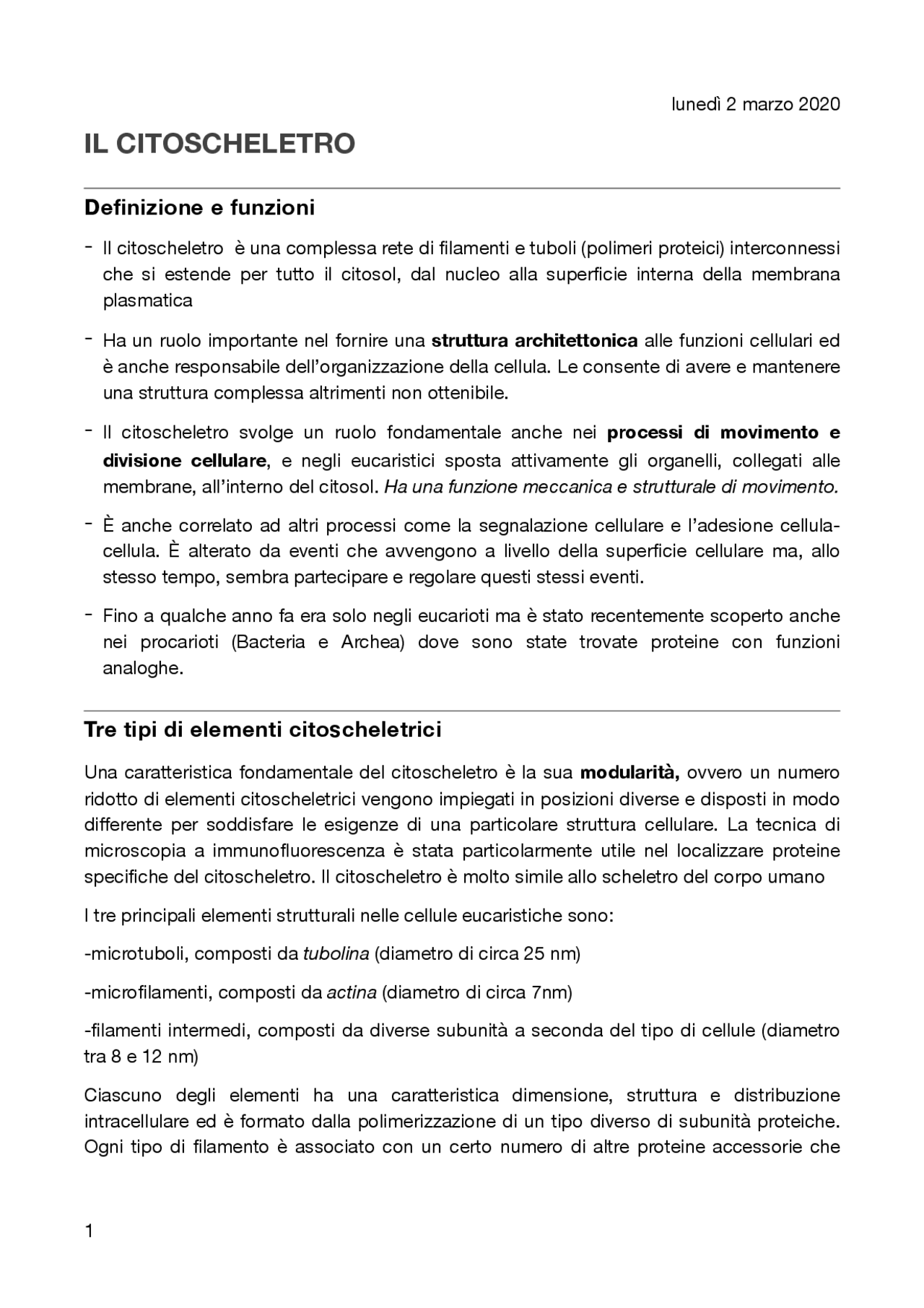 Il Citoscheletro Funzioni E Caratteristiche Docsity
