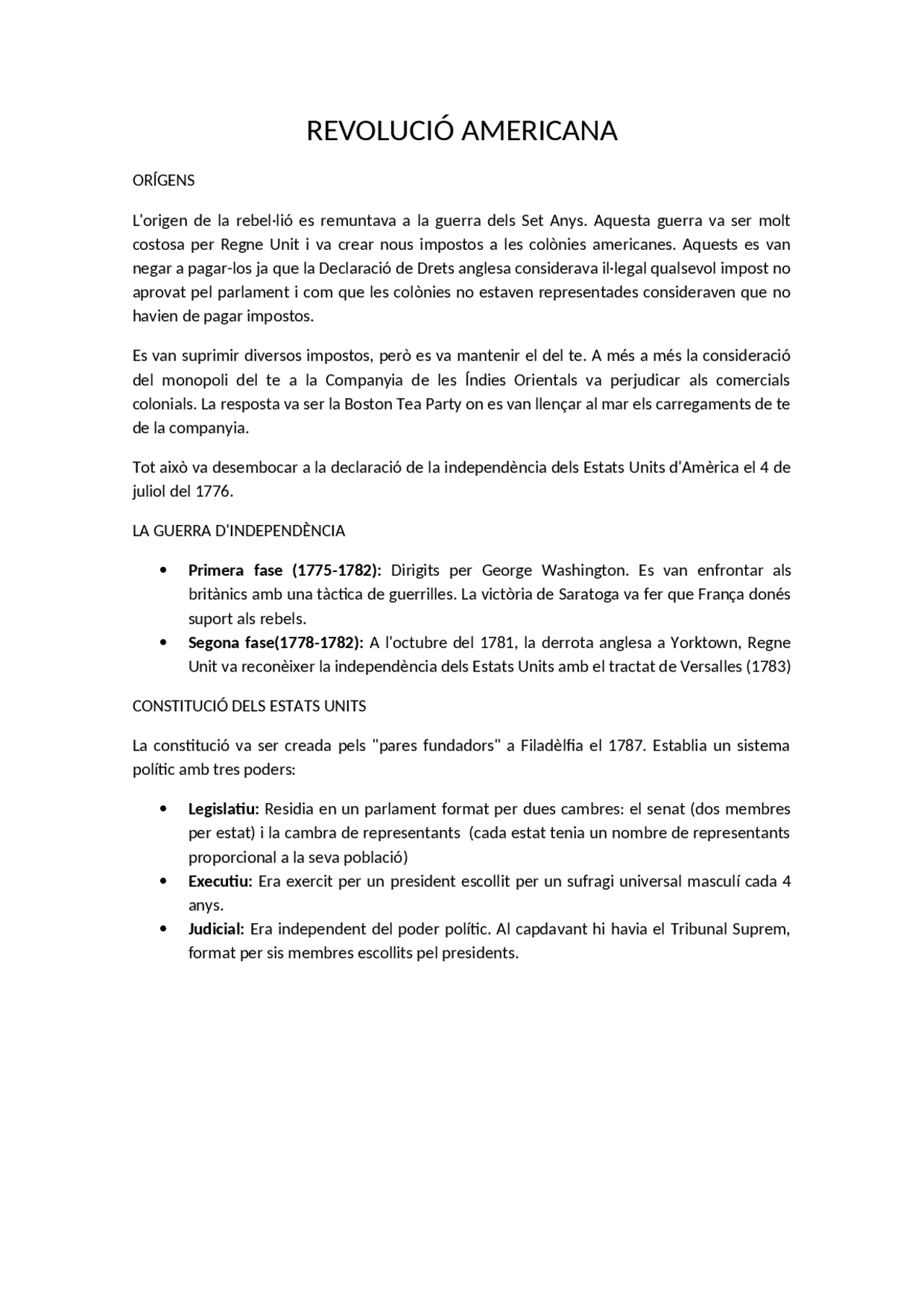 REVOLUCIO AMERICANA historia - Docsity