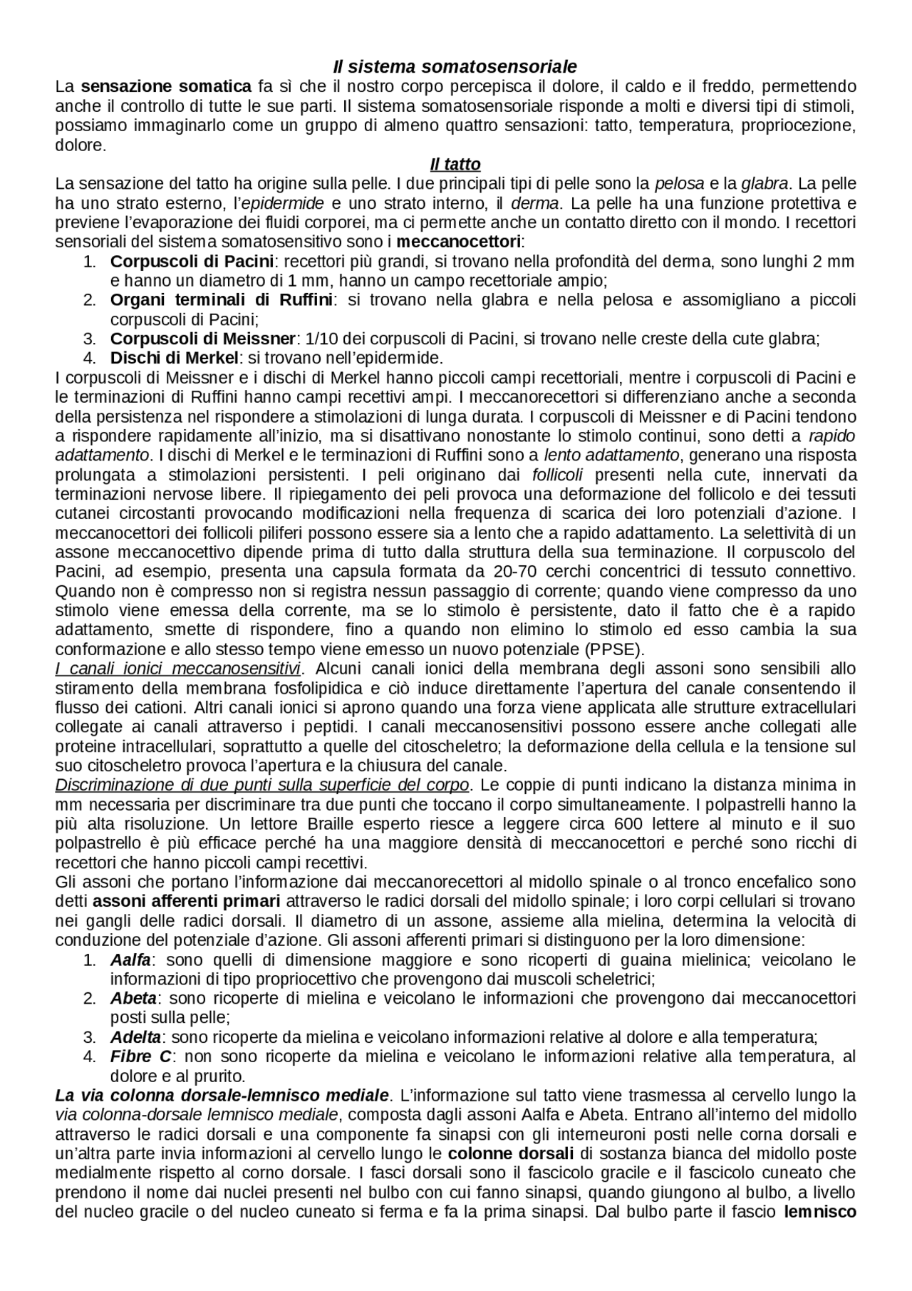 Riassunti Neuroscienze Docsity