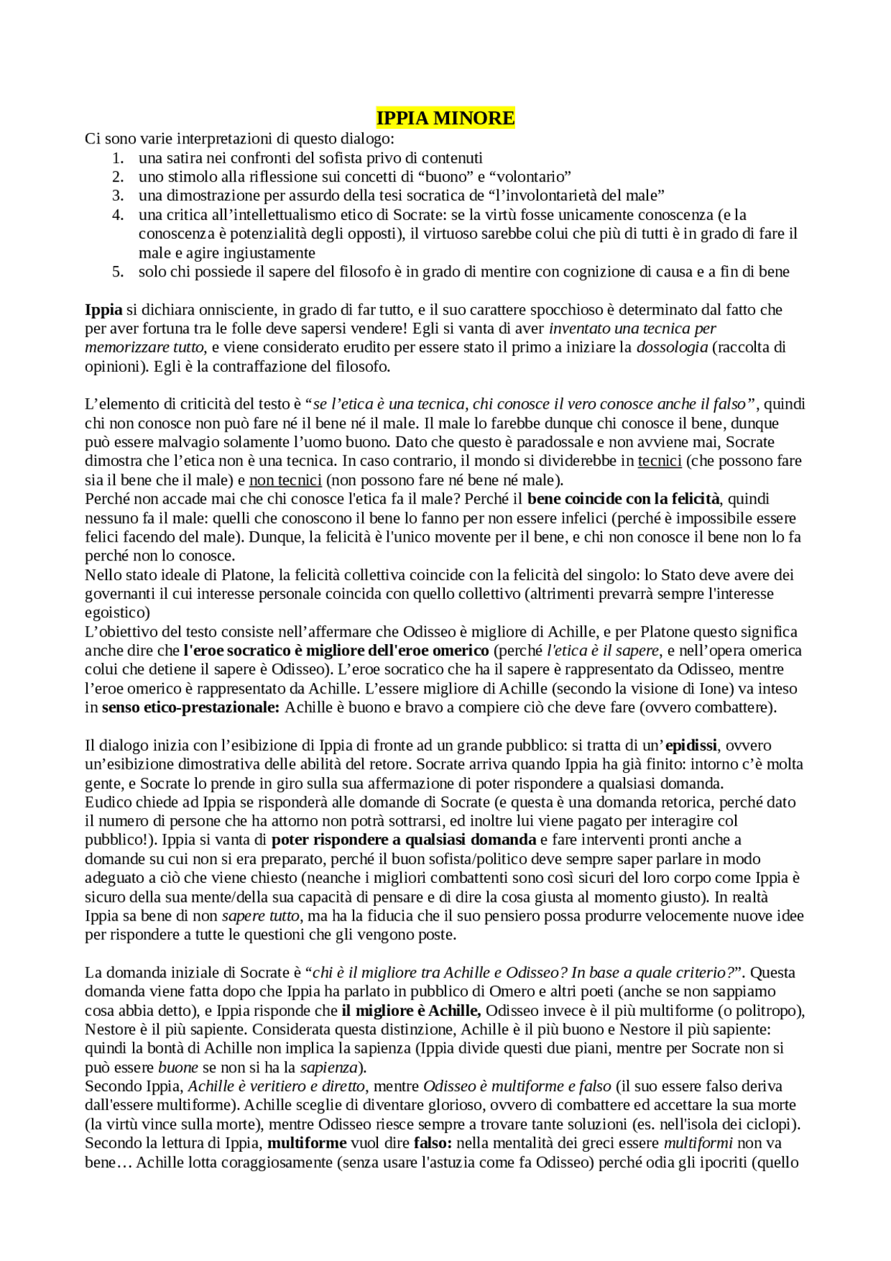 Ippia Minore Dialogo Platone Docsity