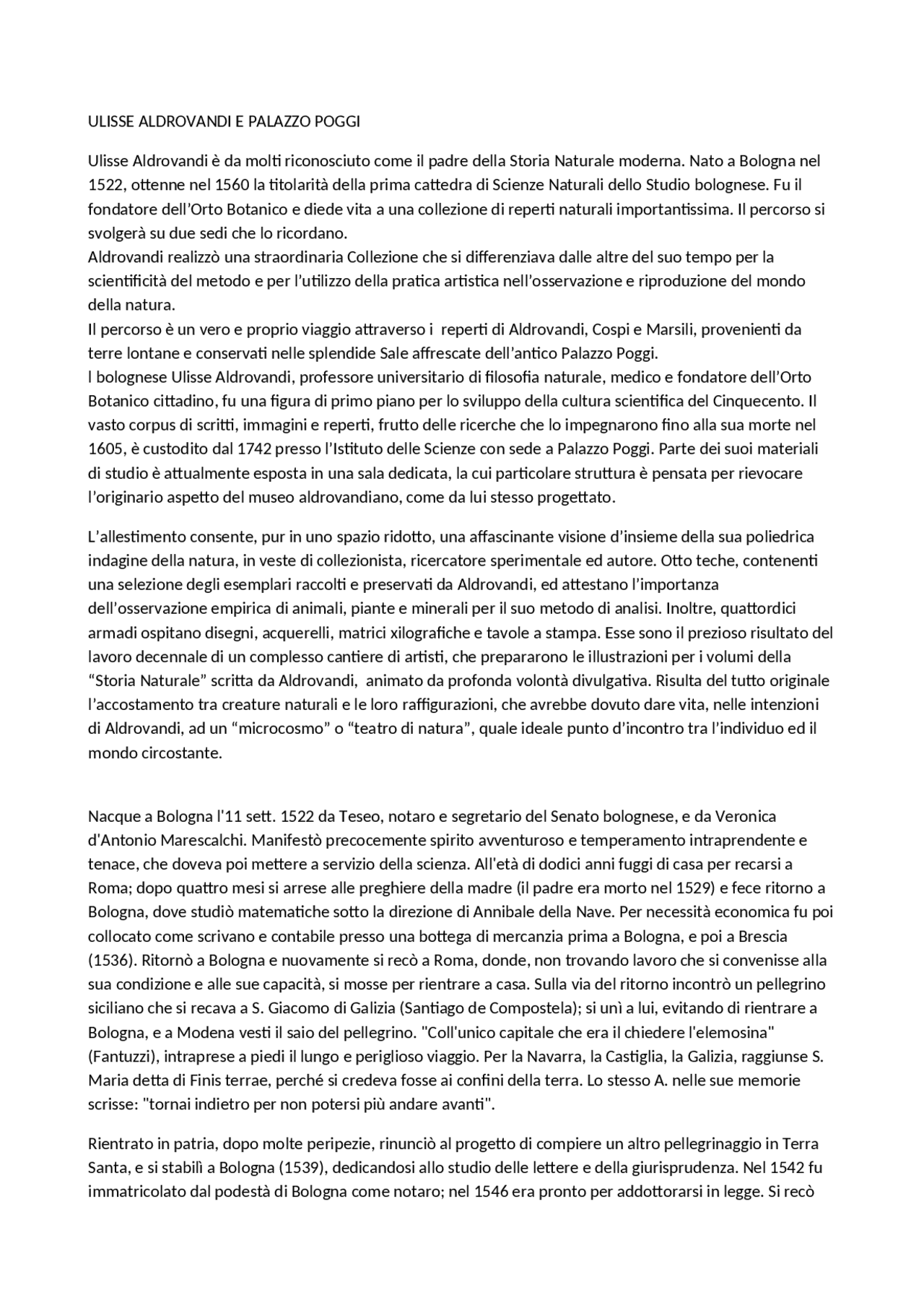 ULISSE ALDROVANDI - MUSEOLOGIA SCIENTIFICA - Docsity