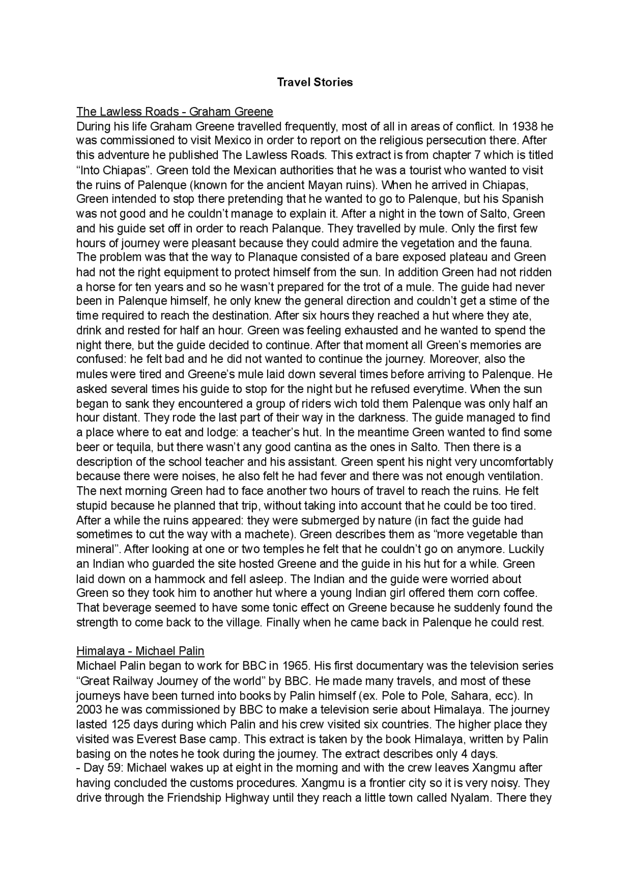 Riassunti Travel Stories Docsity