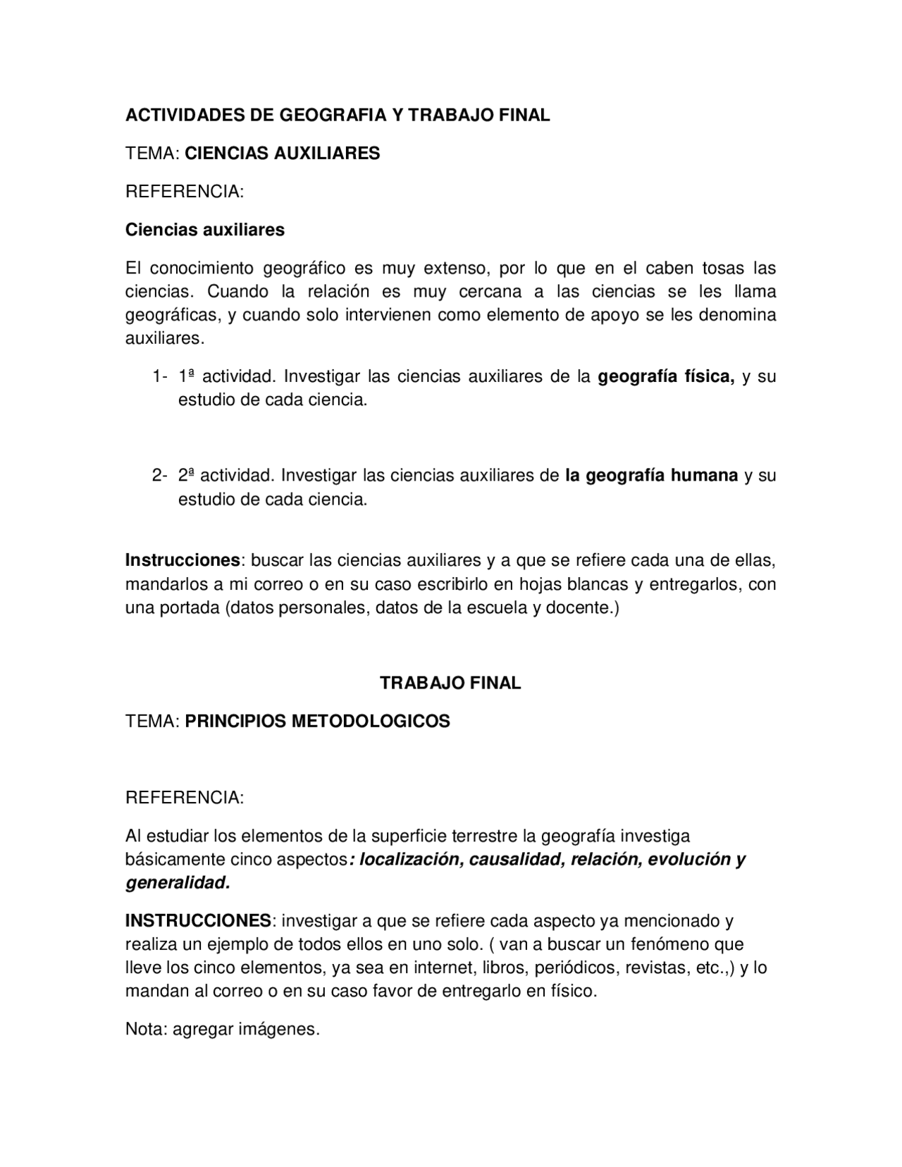 Hoja De Trabajo Sobre Los Cinco Temas De La Geografía