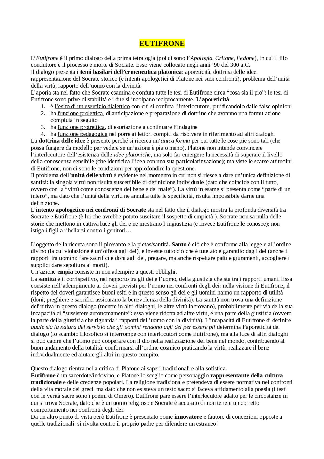 Eutifrone Dialogo Platone Docsity