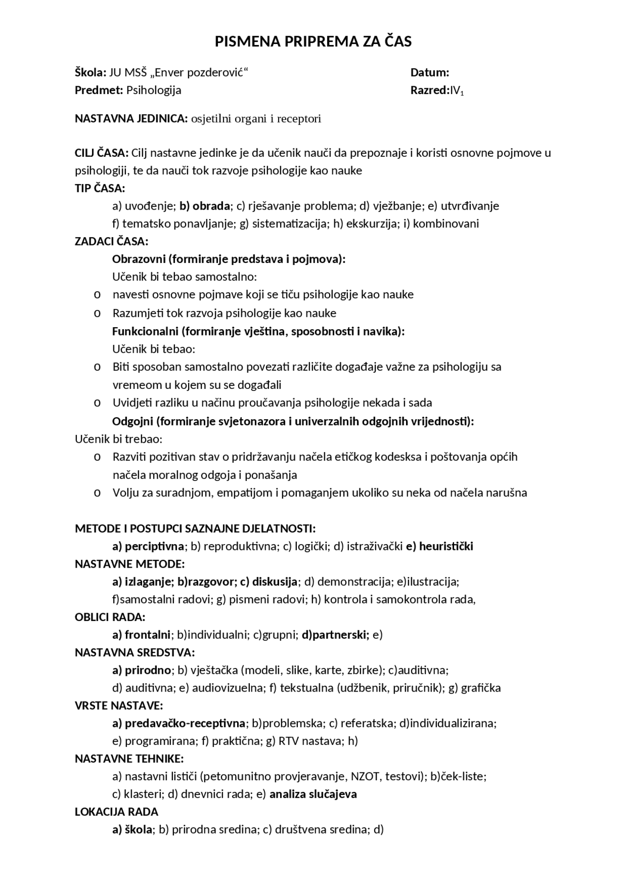 Psihologija Pismena Priprema Za čas Skripte Predlog Psihologija