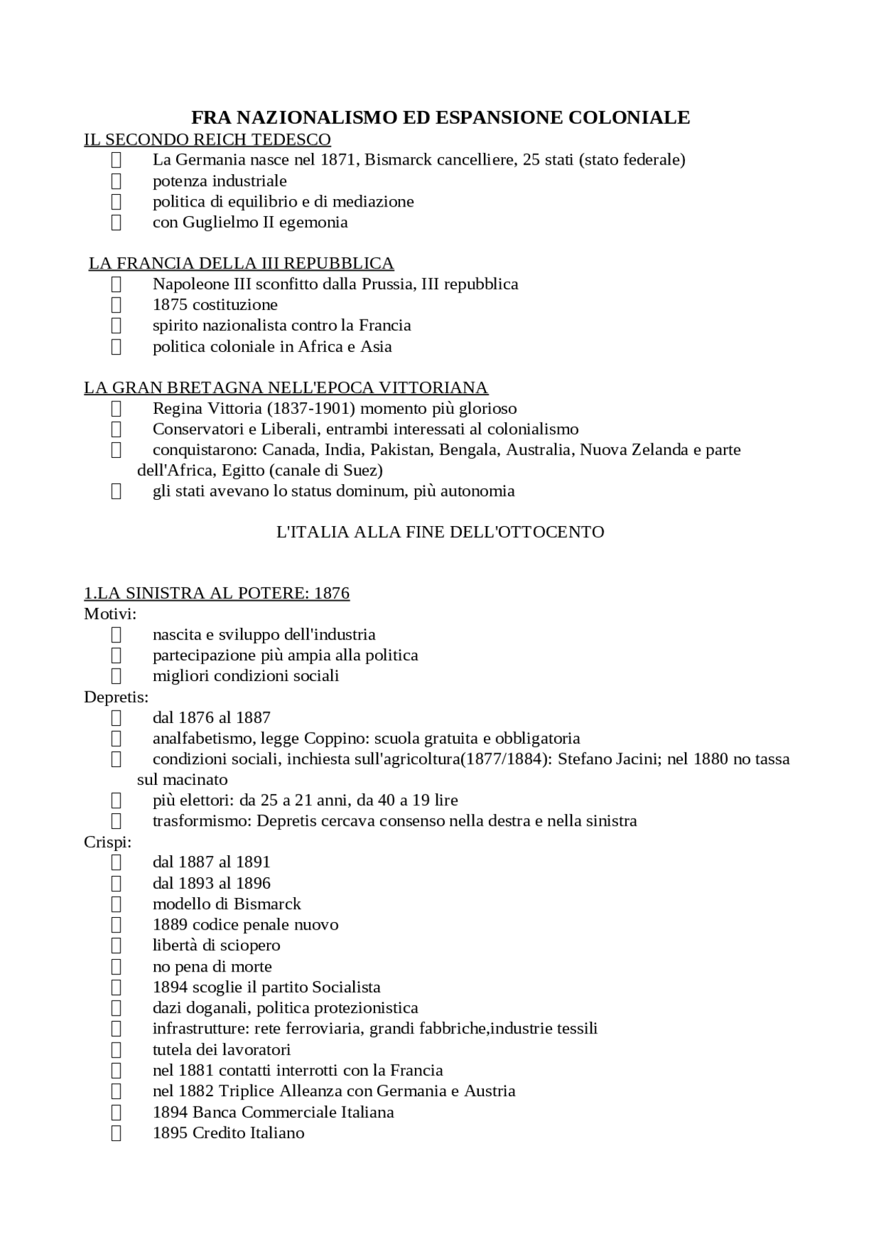 Nazionalismo ed espansione coloniale - Docsity