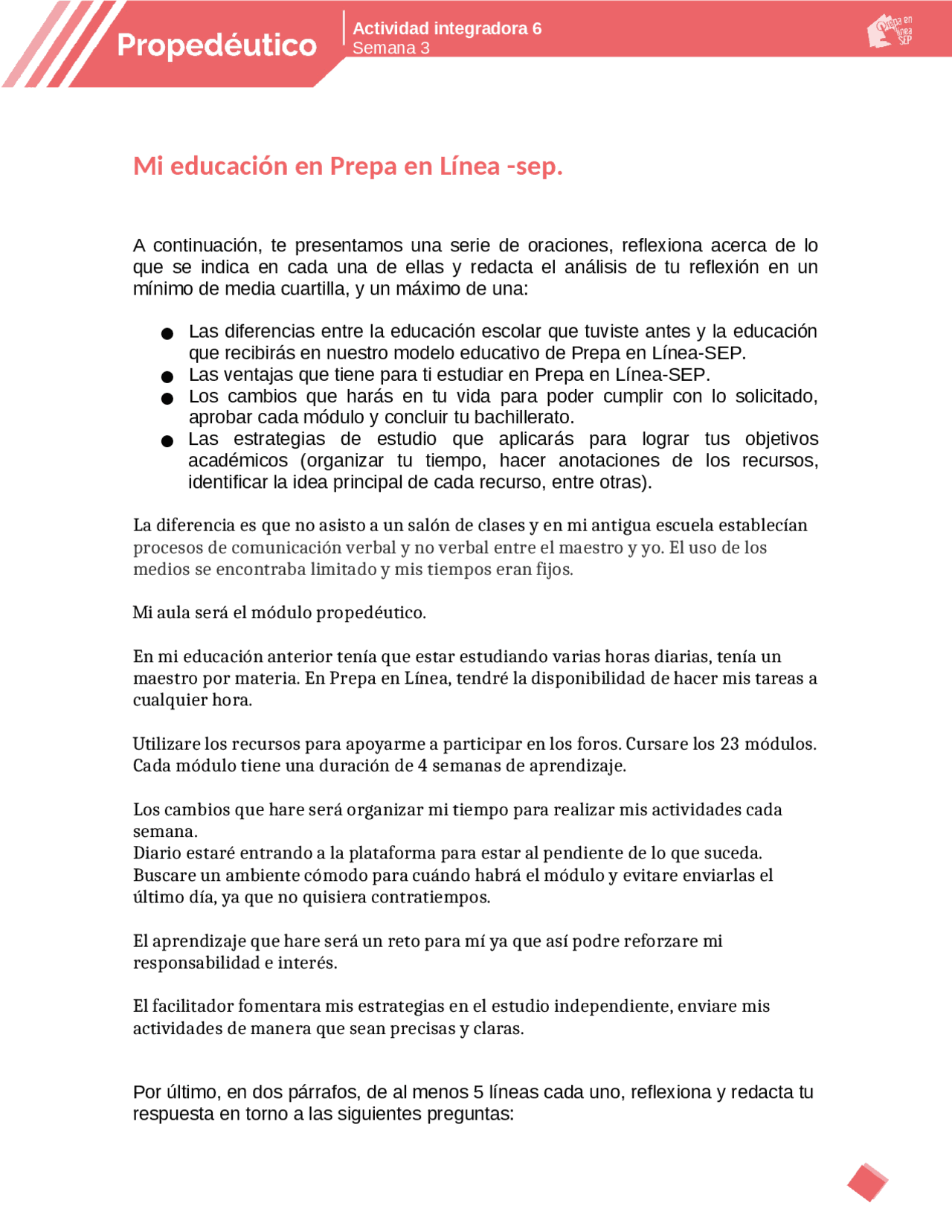 Actividad Integradora 6 Semana 3 Módulo Propedéutico. | Guías, Proyectos, Investigaciones de ...