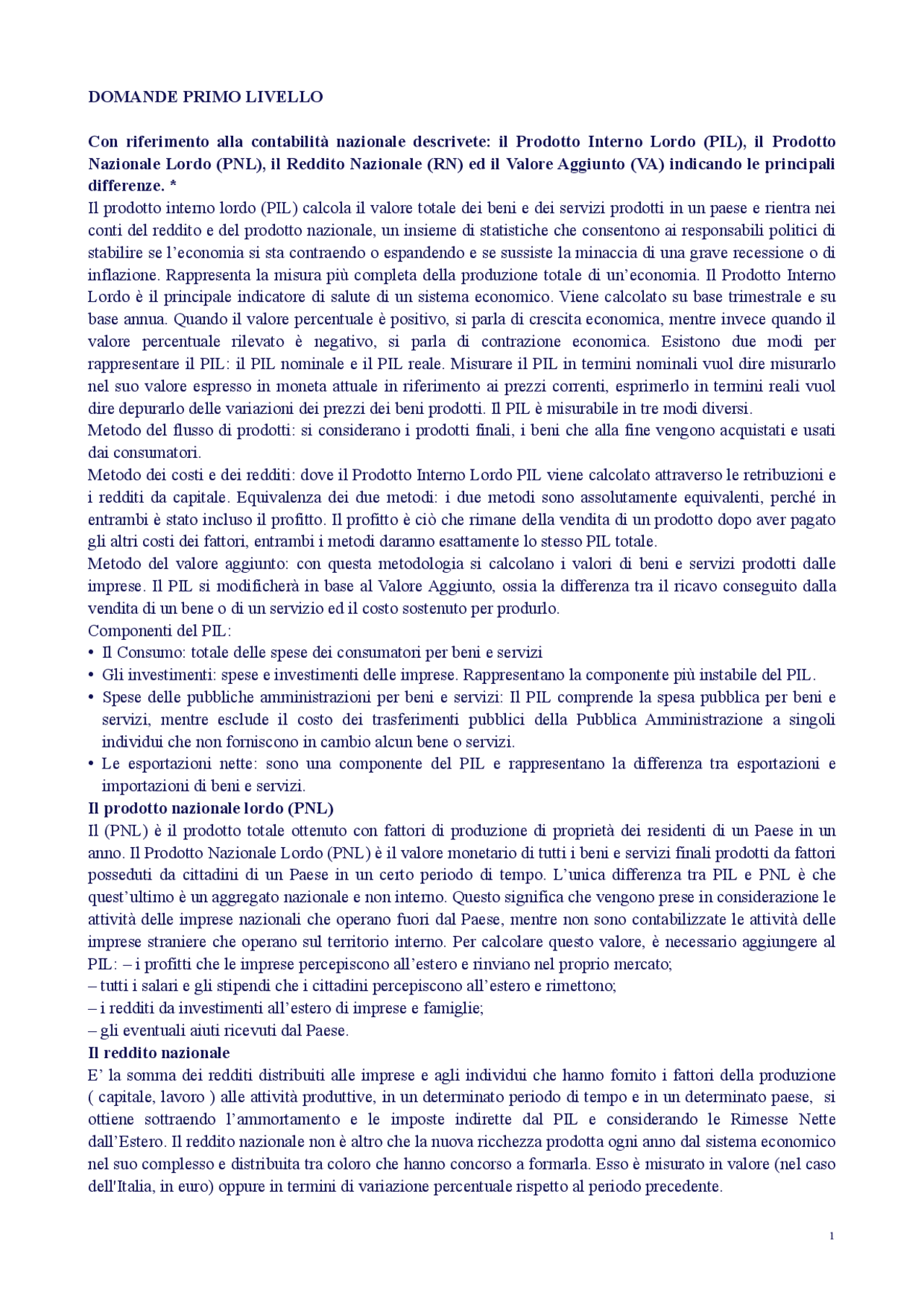 Domande Primo Livello Docsity