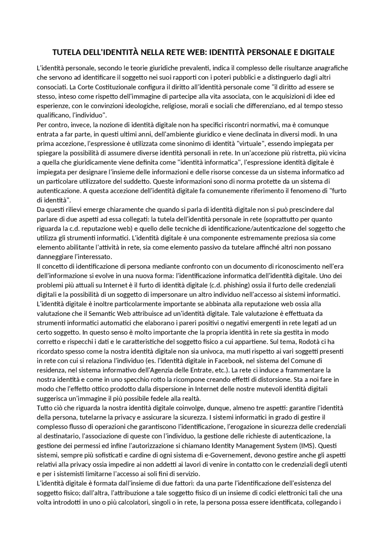 Identità Personale E Digitale Docsity