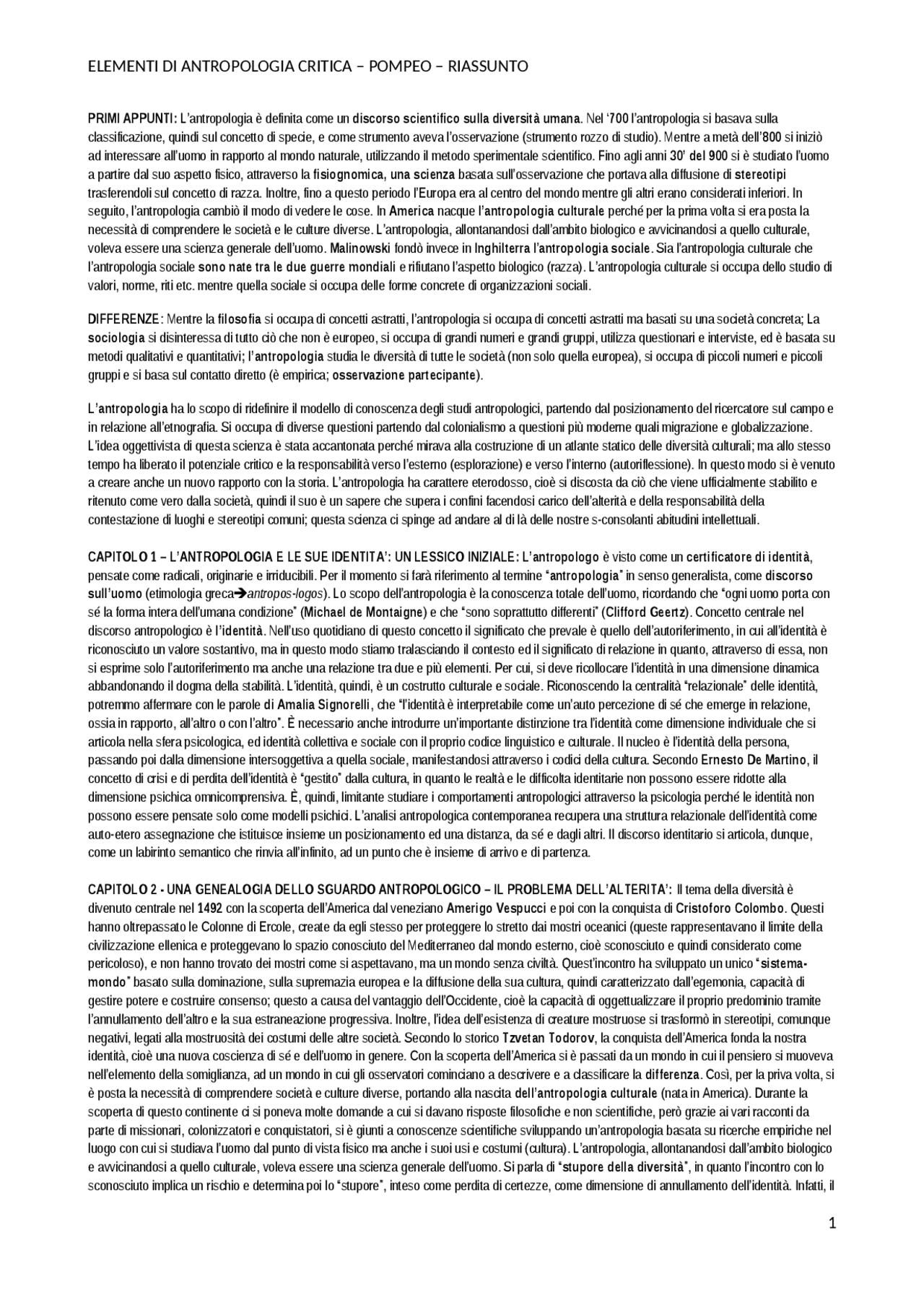 Elementi Di Antropologia Critica Riassunto Docsity