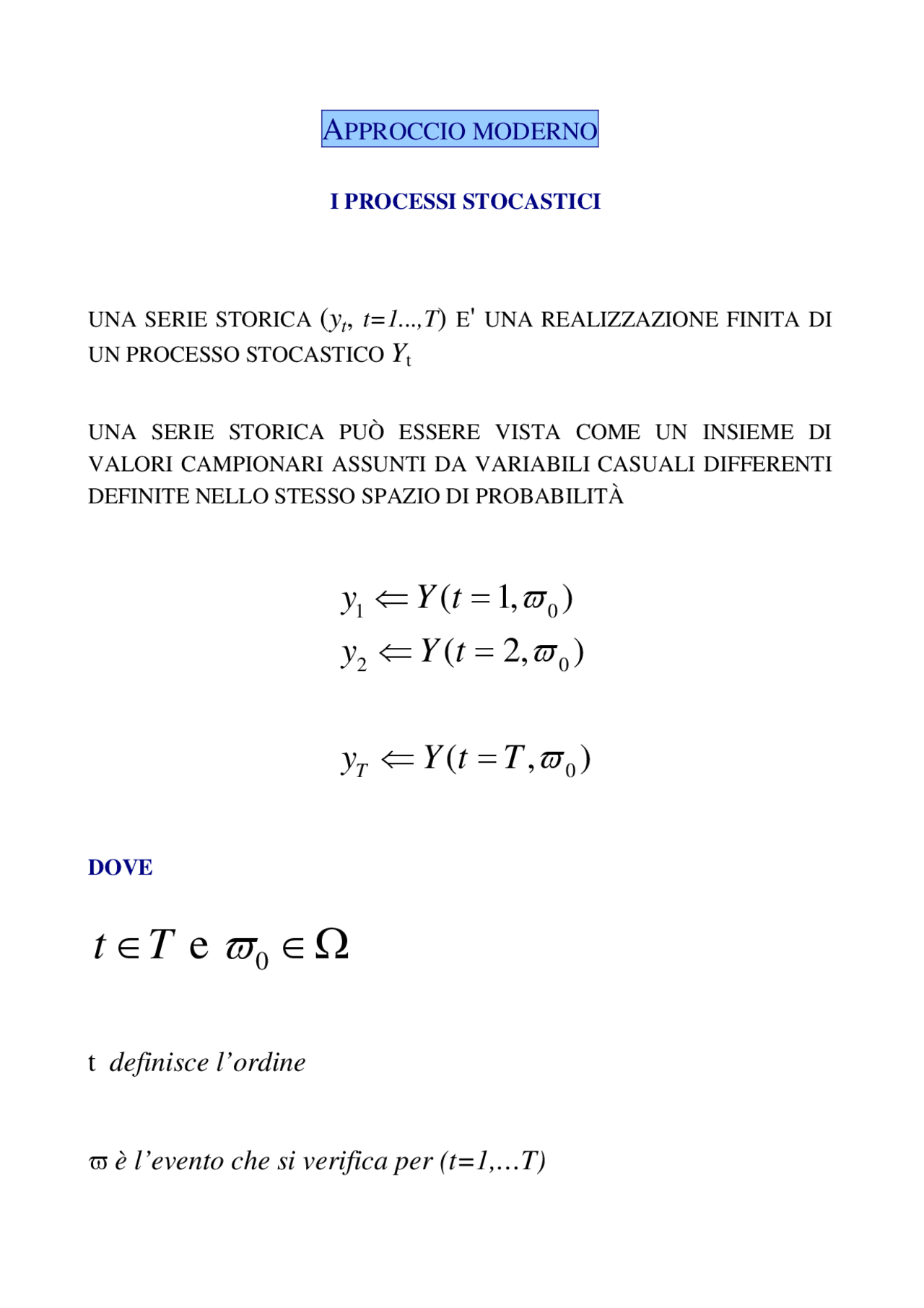 Analisi Delle Serie Storiche E Statistica Docsity