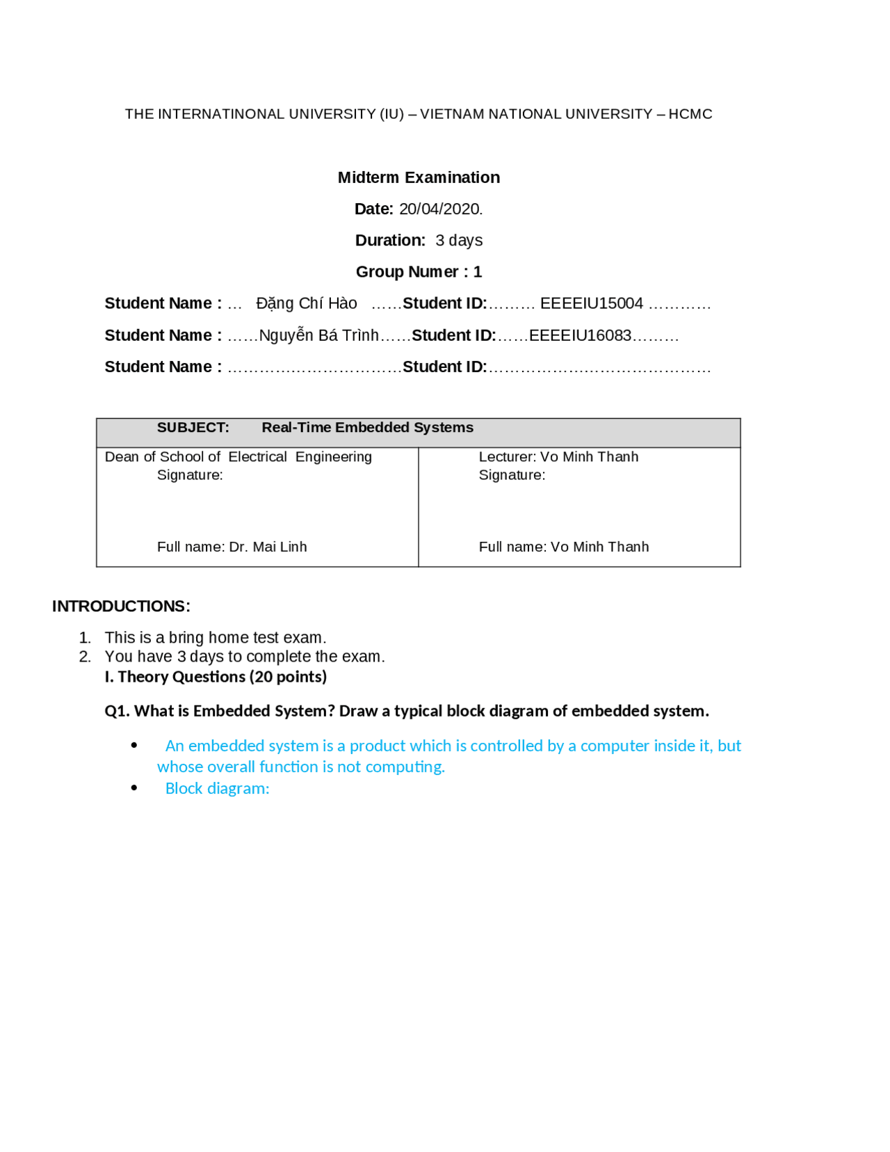 Midterm Examination Assignments Mathematics Docsity