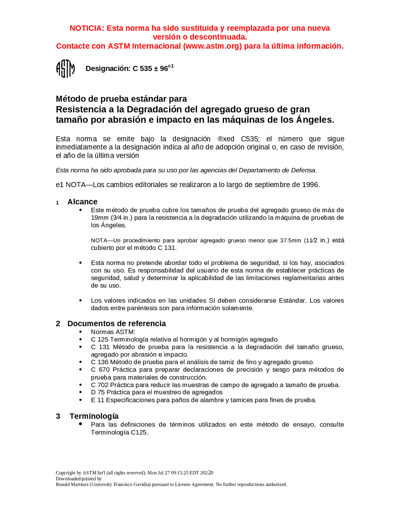 Normas ASTM C535 Traducción de Antigua y Reciente + Original - Docsity
