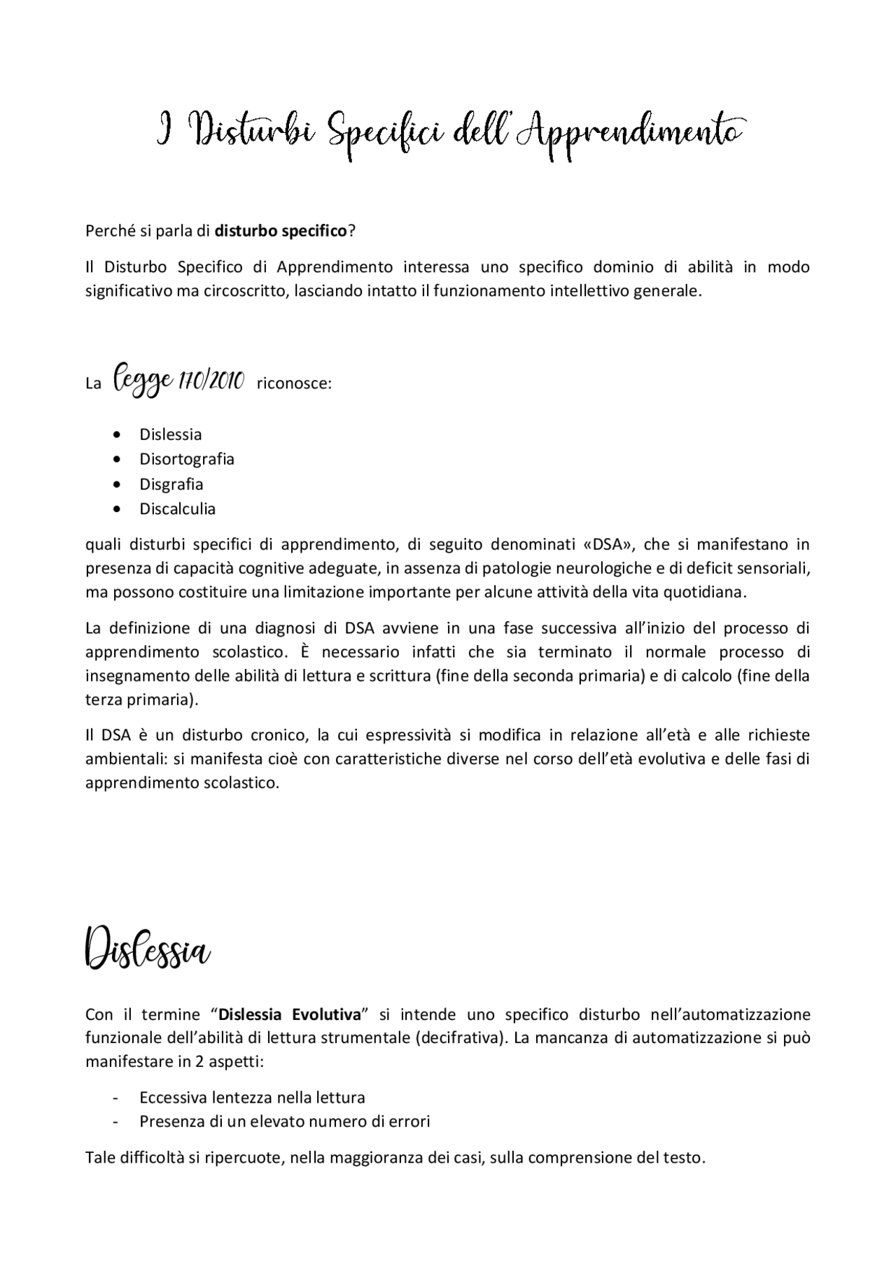 Disturbi Specifici Dellapprendimento Docsity