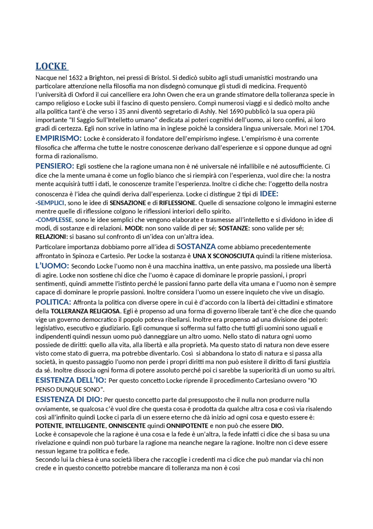 Locke E Kant Filosofia Liceo Docsity