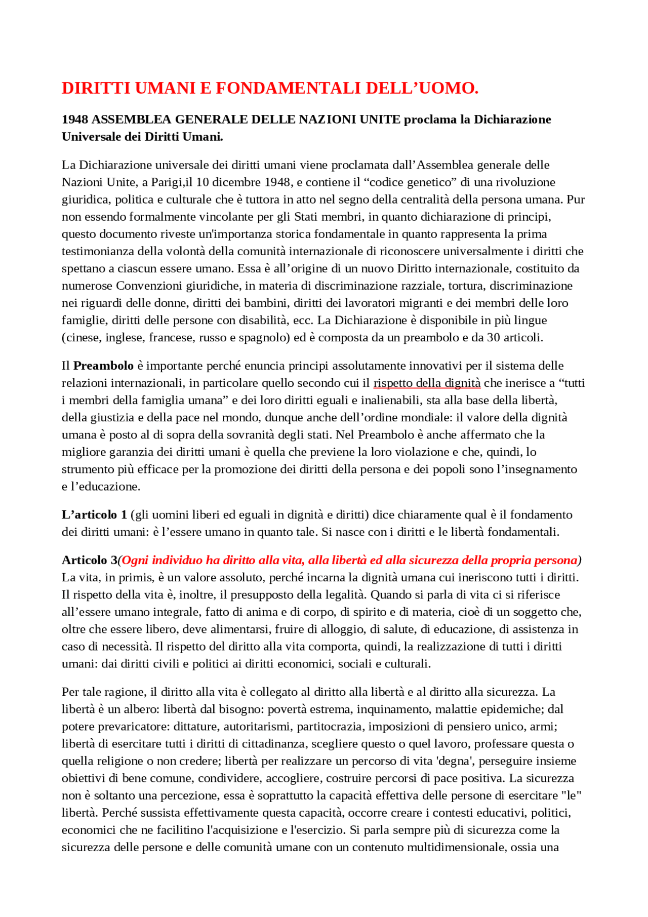 Diritti Umani E Fondamentali Docsity