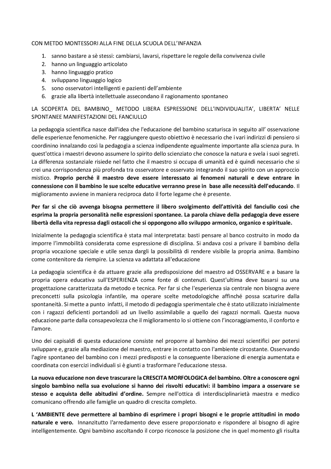Didattica Generale Metodo Montessori Docsity