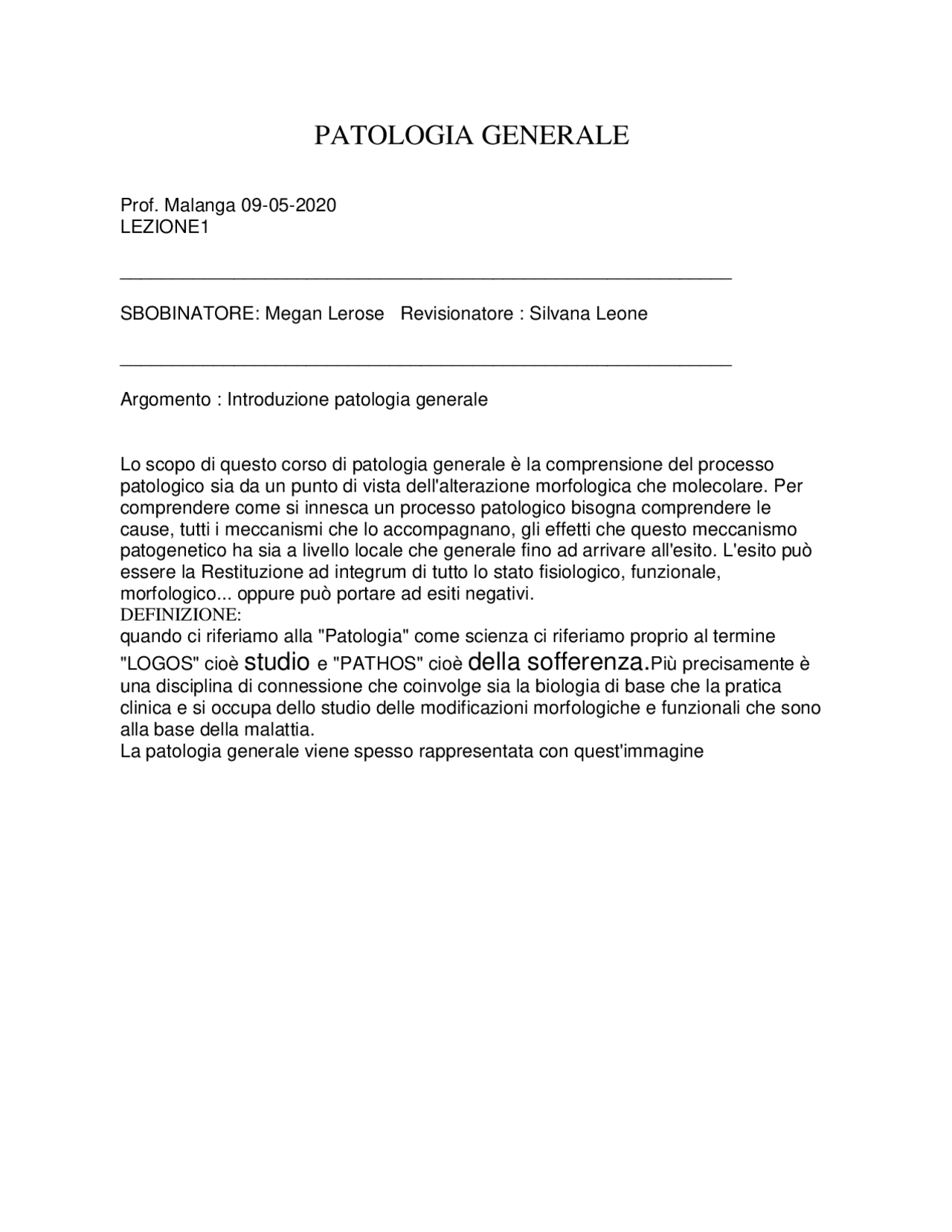 Lezioni Di Patologia Generale Docsity
