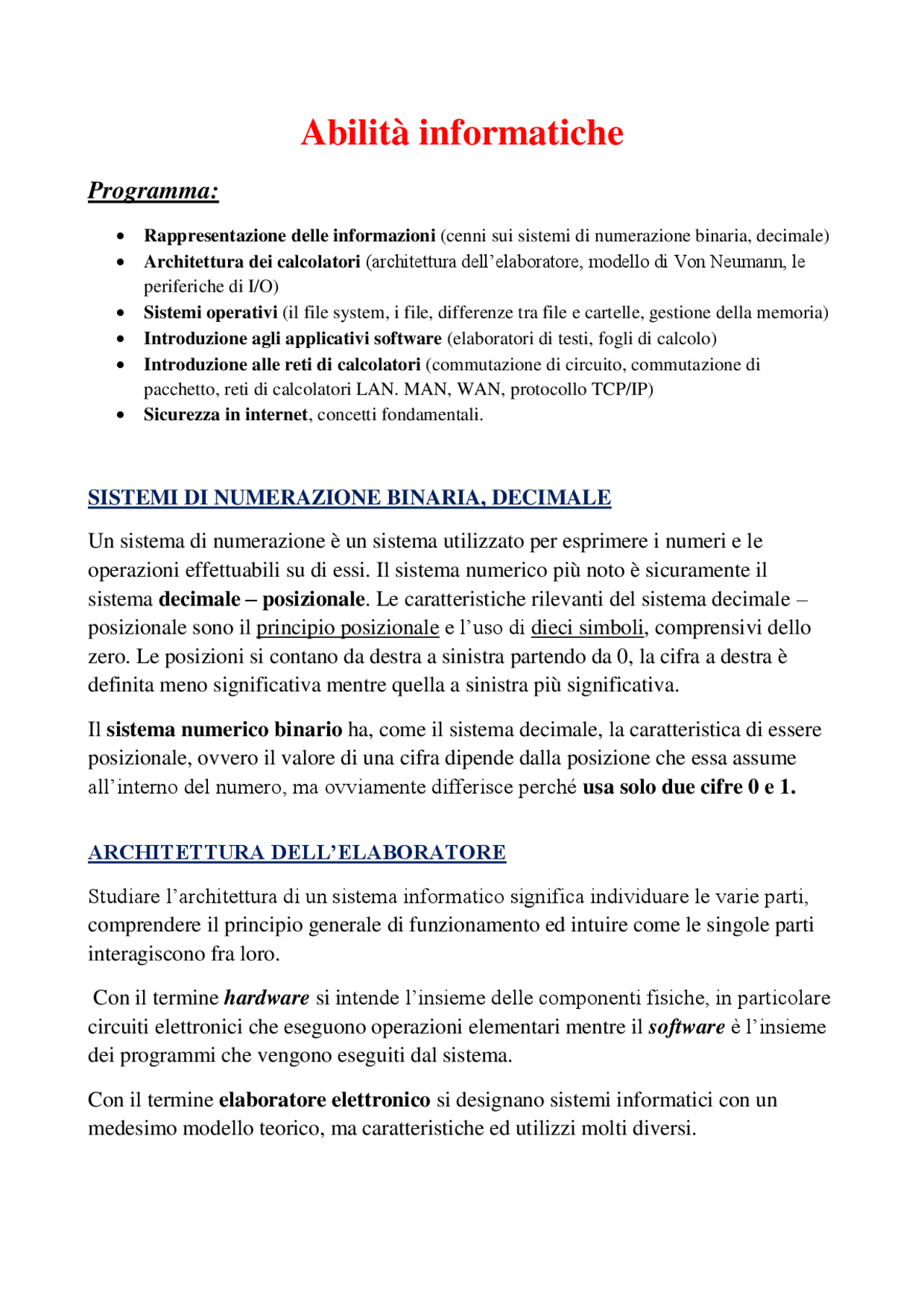 Riassunto Di Informatica Abilità Informatiche Ecdl Docsity