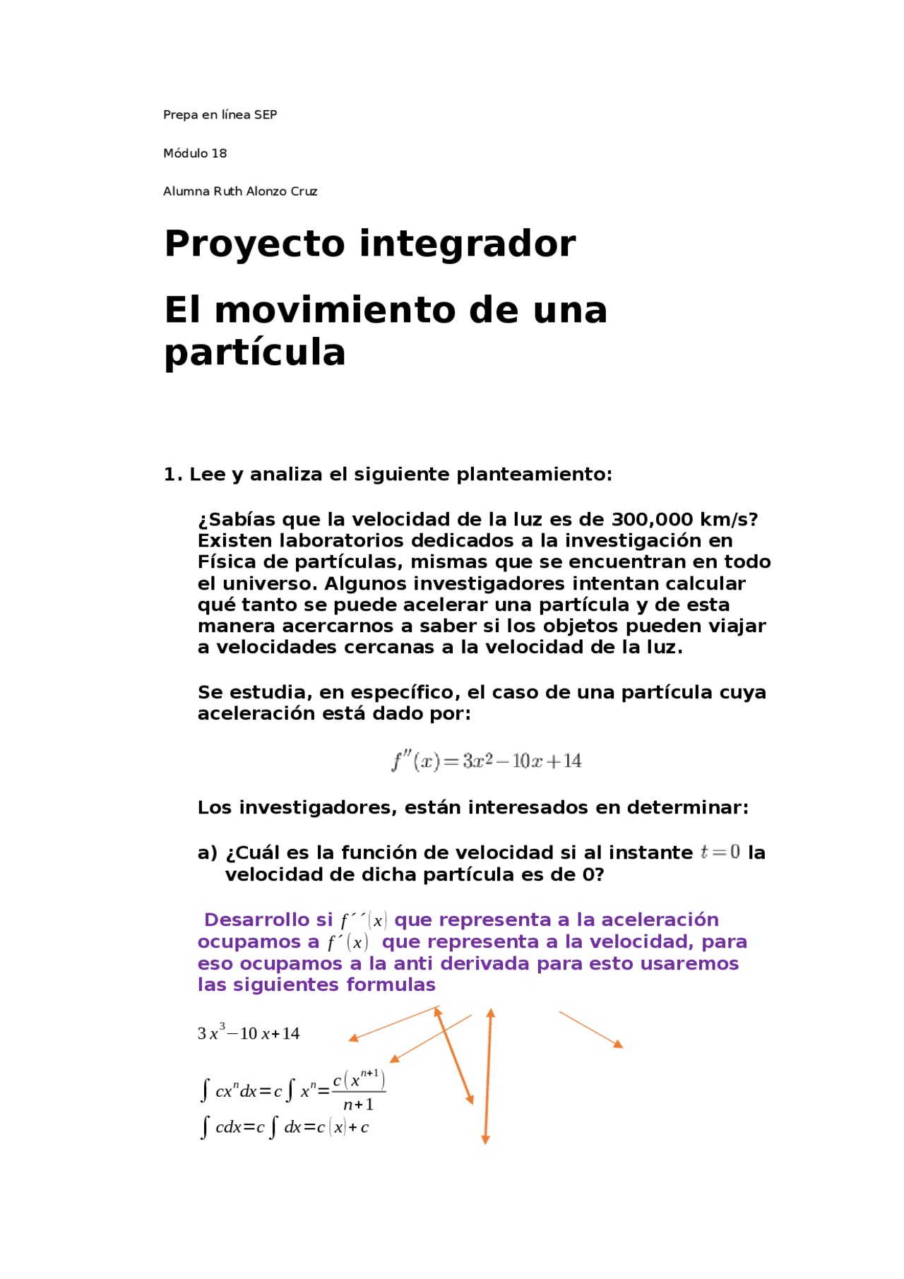 Movimiento De Una Partícula Ejercicios De Matemáticas Docsity