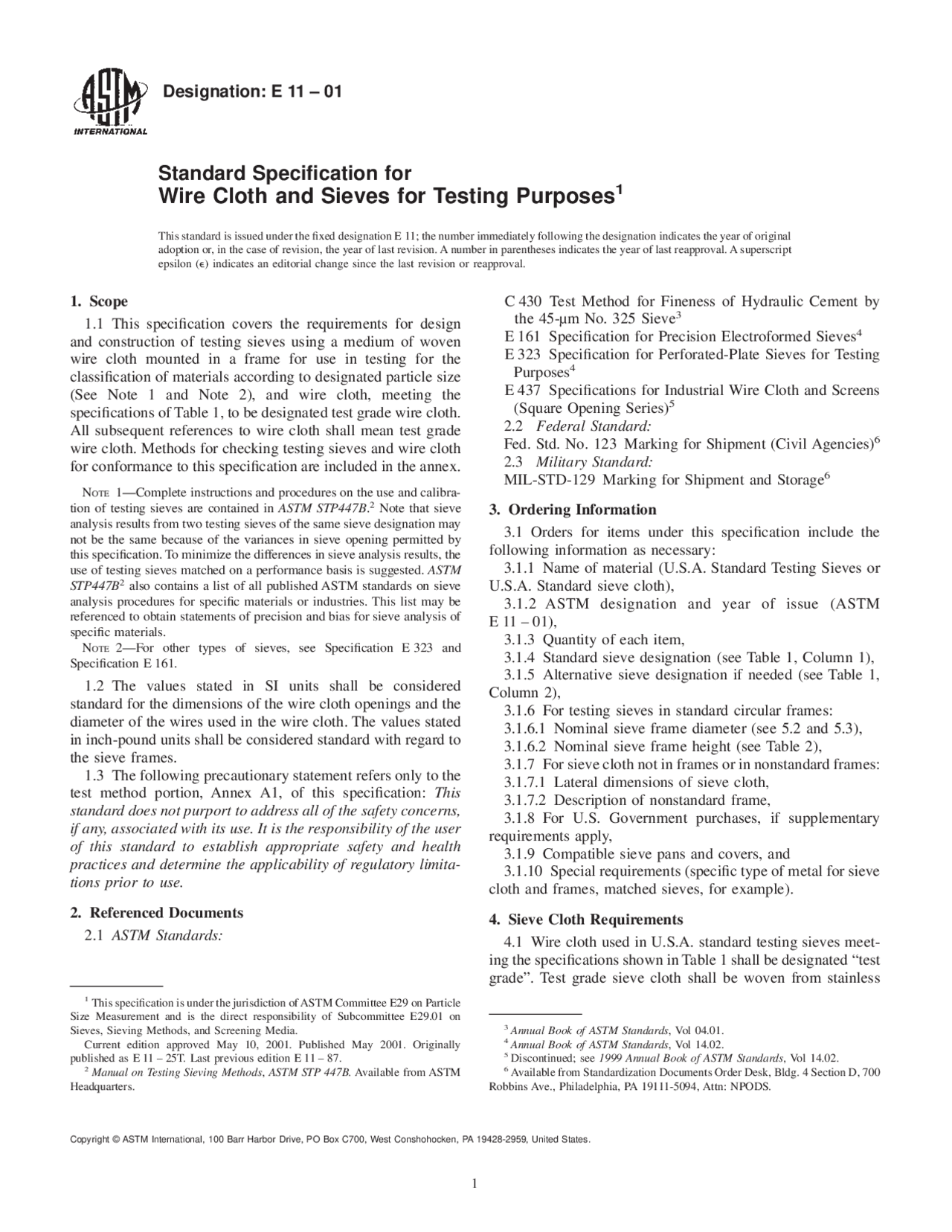 Documento de la norma astm E11 | Esquemas y mapas conceptuales de Materiales | Docsity