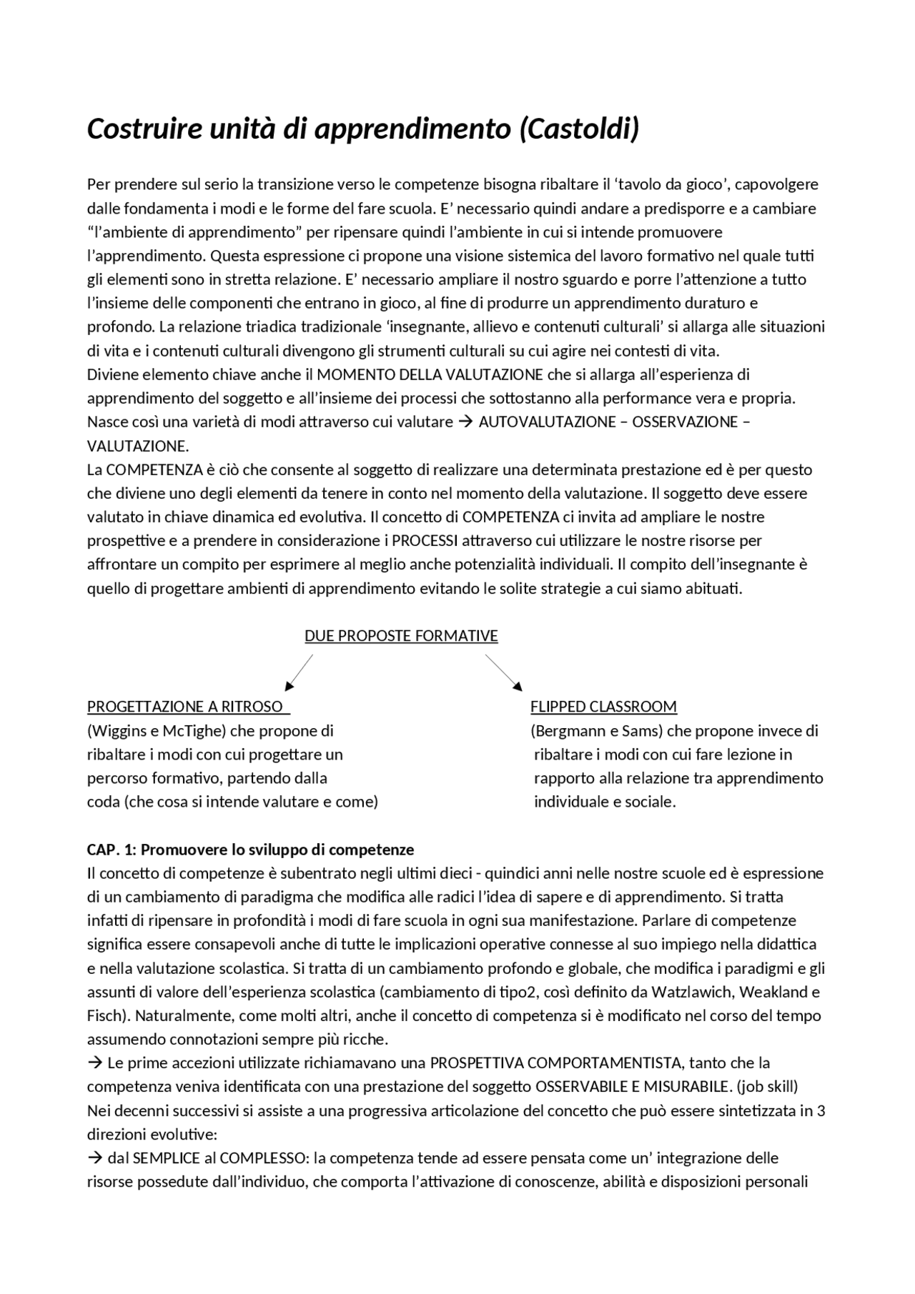 Riassunto Libro Costruire Unità Di Apprendimento Castoldi Docsity