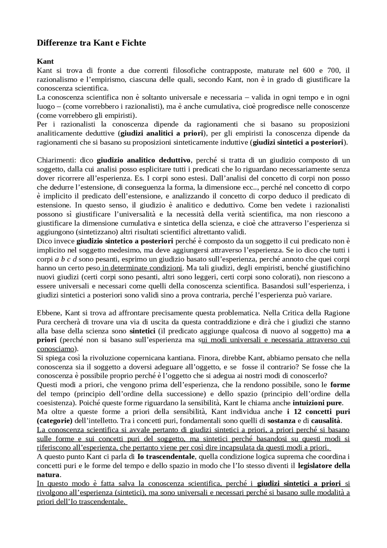 Differenze Tra Kant E Fichte Docsity