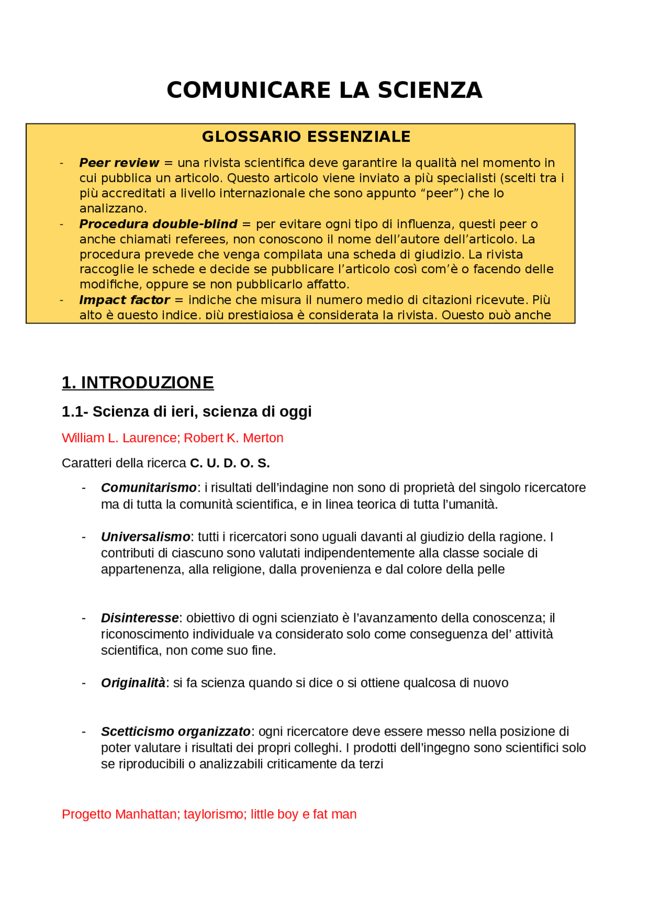 COMUNICARE LA SCIENZA - Docsity