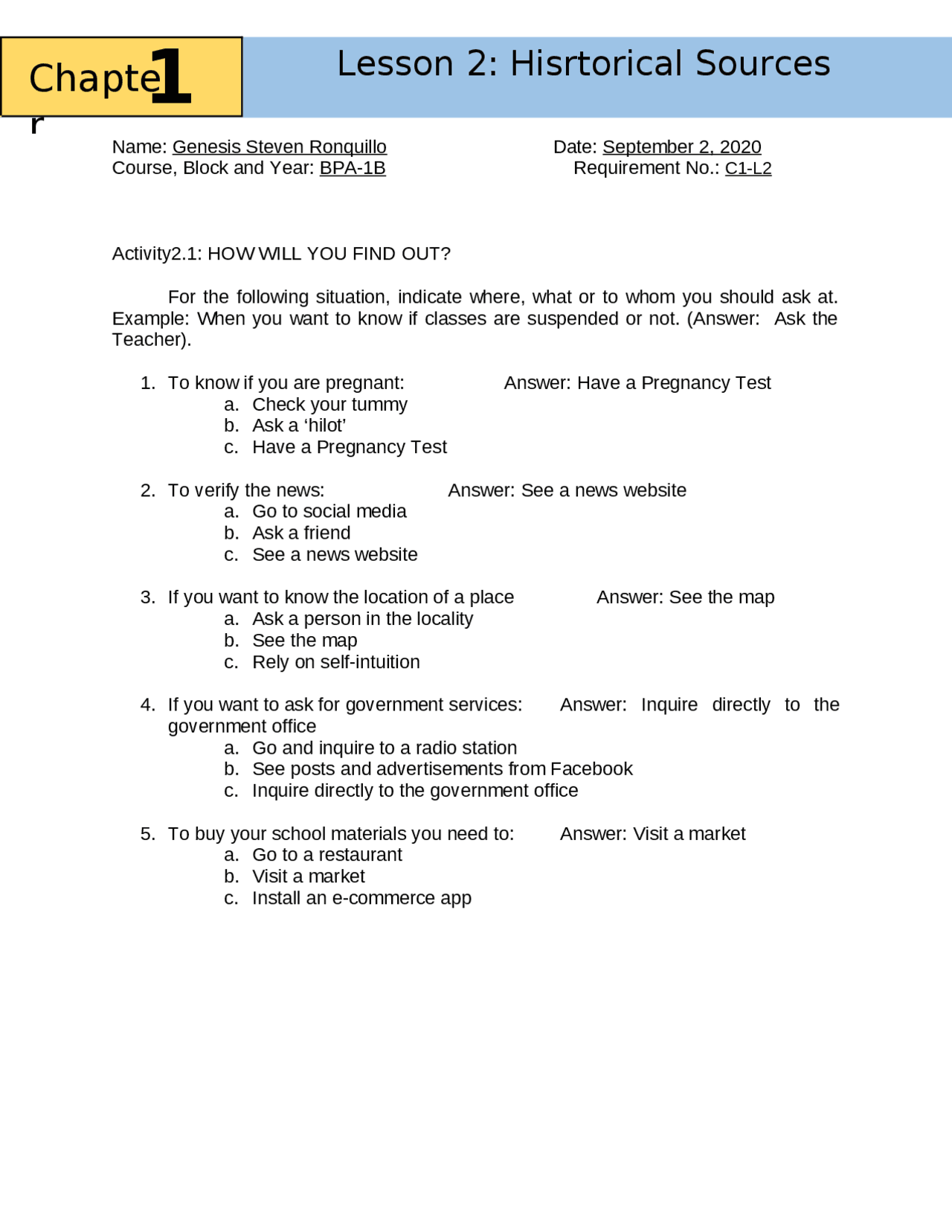 Activity: Historical Sources | Assignments History | Docsity