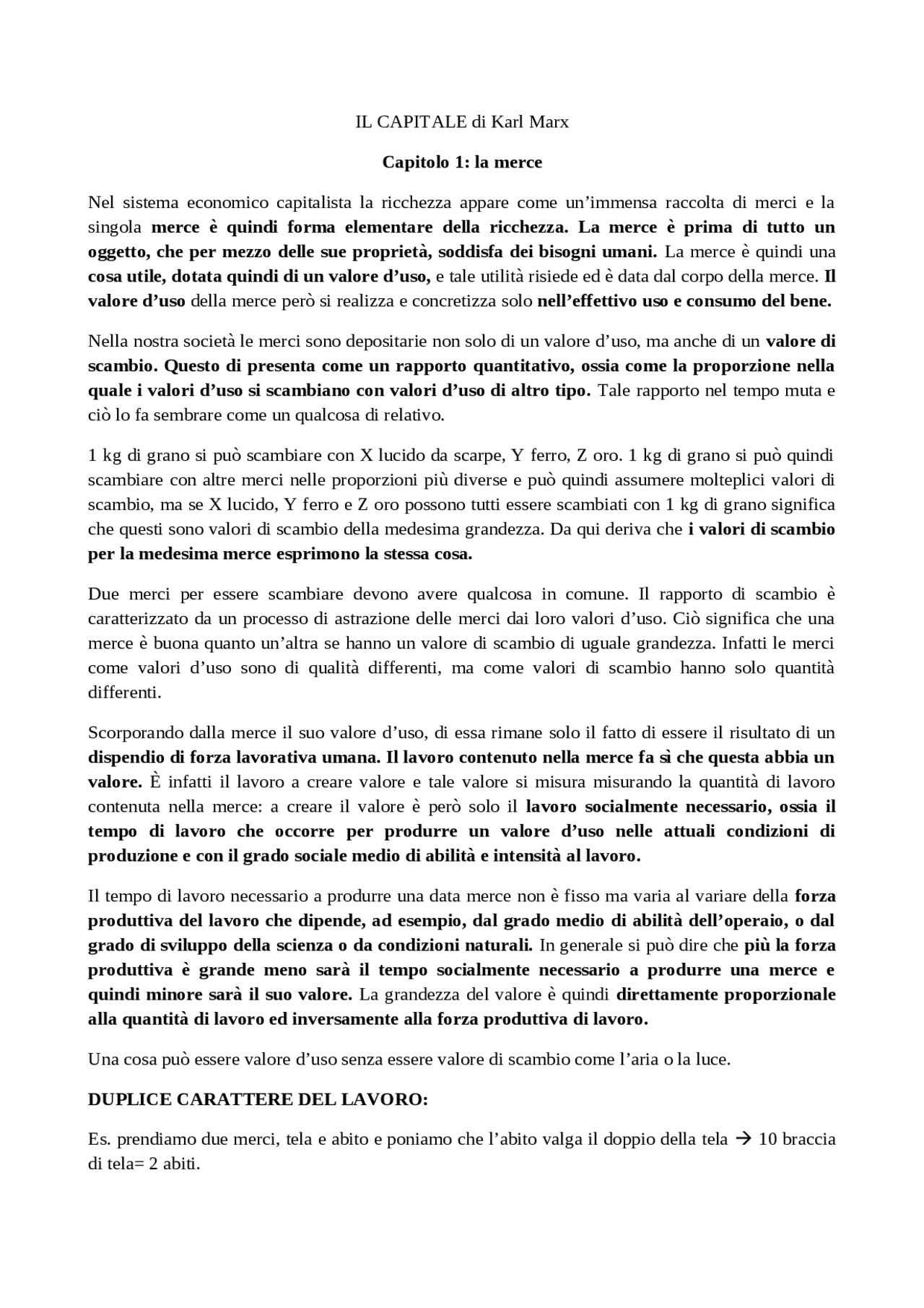 Riassunto Il Capitale Marx Docsity