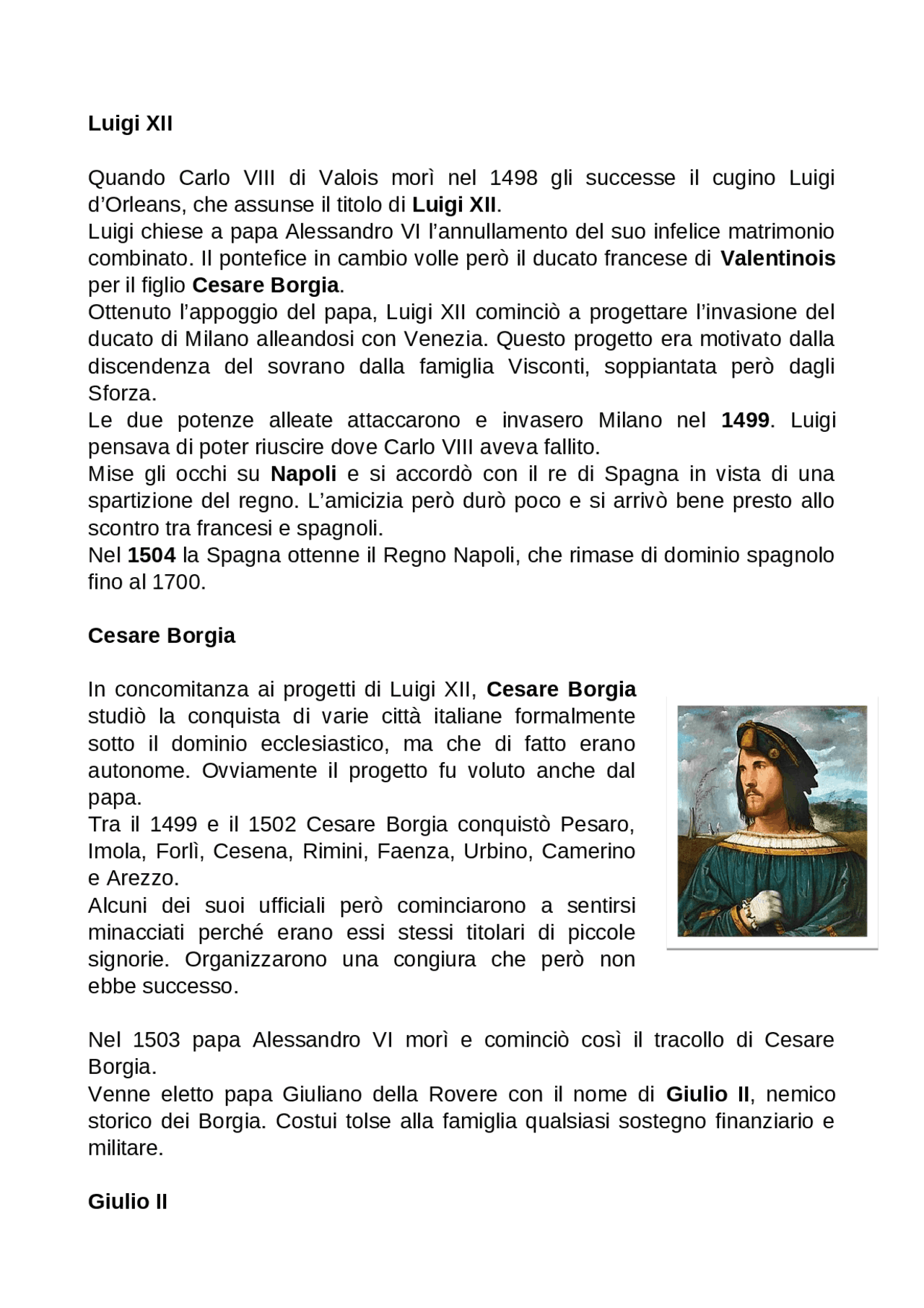 Luigi XII e le figure delle guerre per il dominio in Italia - Docsity