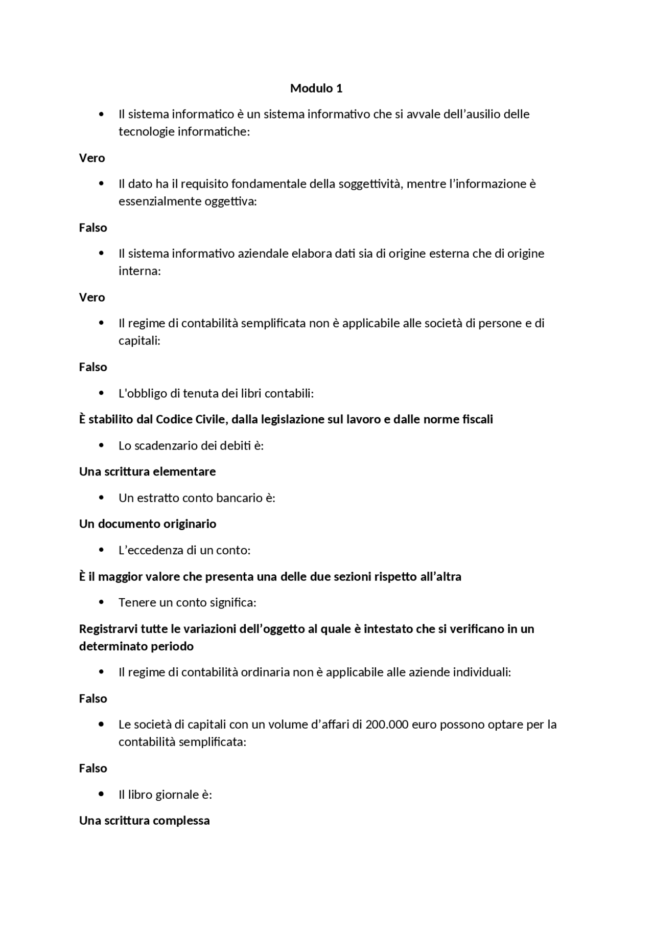 Test Ragioneria Generale E Applicata 1 Docsity