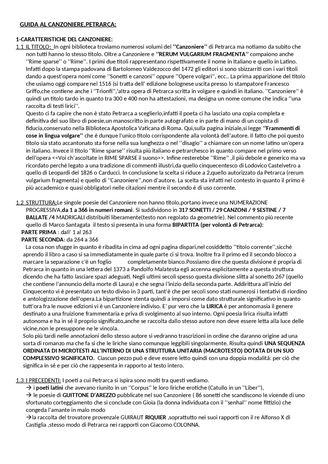 Guida Al Canzoniere Docsity