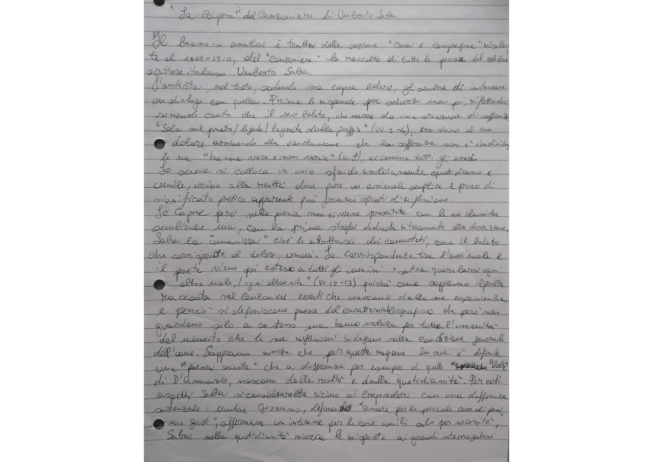 LA CAPRA - CANZONIERE - SABA U. - Docsity