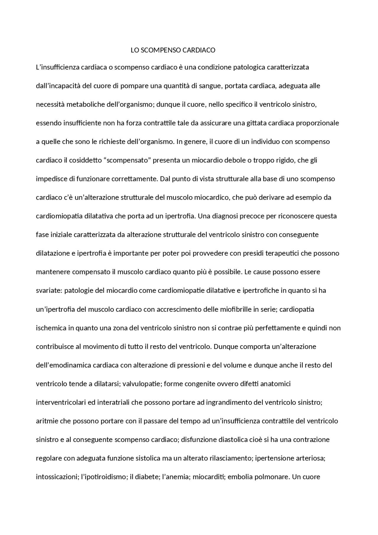 Scienze Infermieristiche Cardiologia Scompenso Cardiaco Docsity