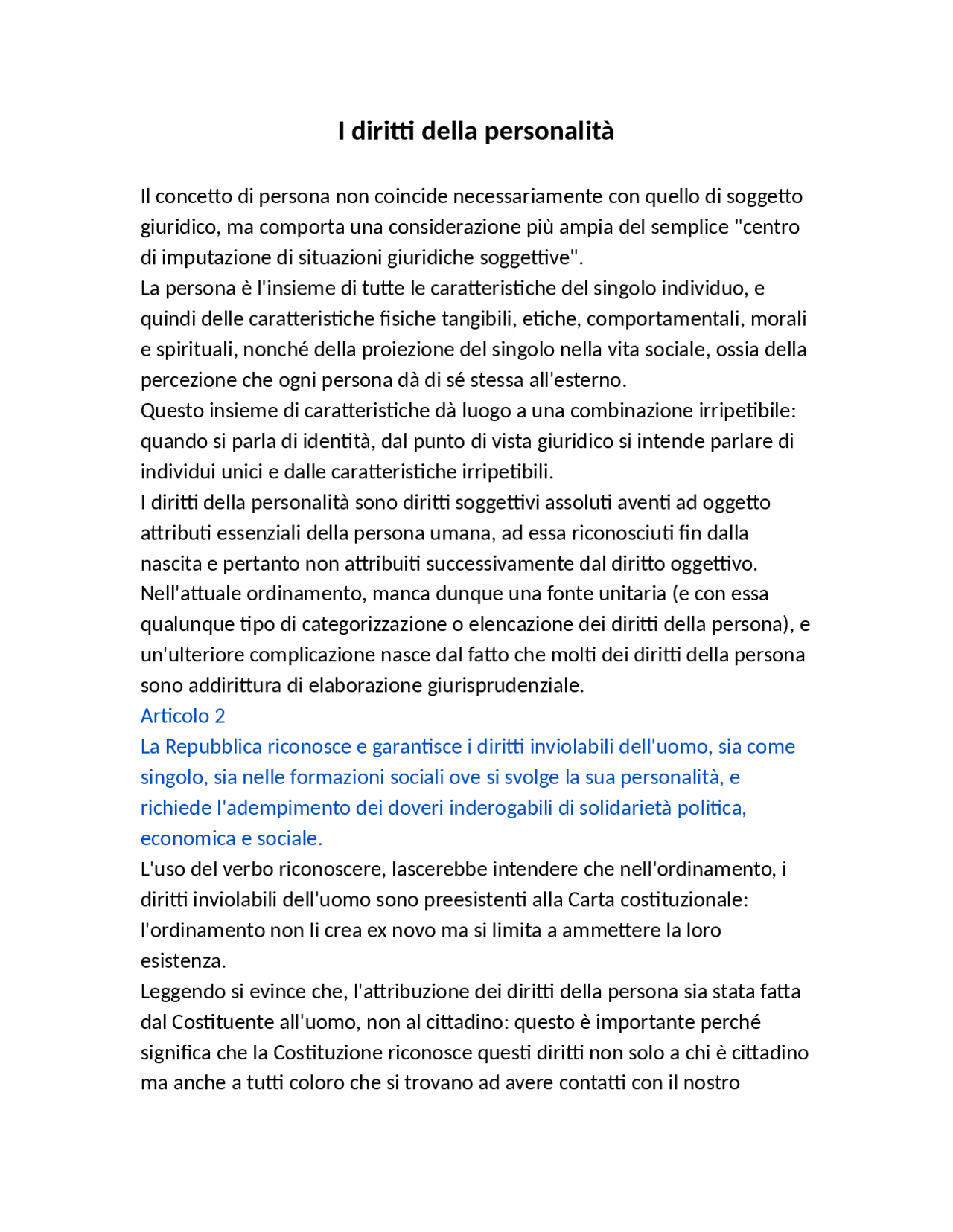 Diritti Della Personalita Docsity