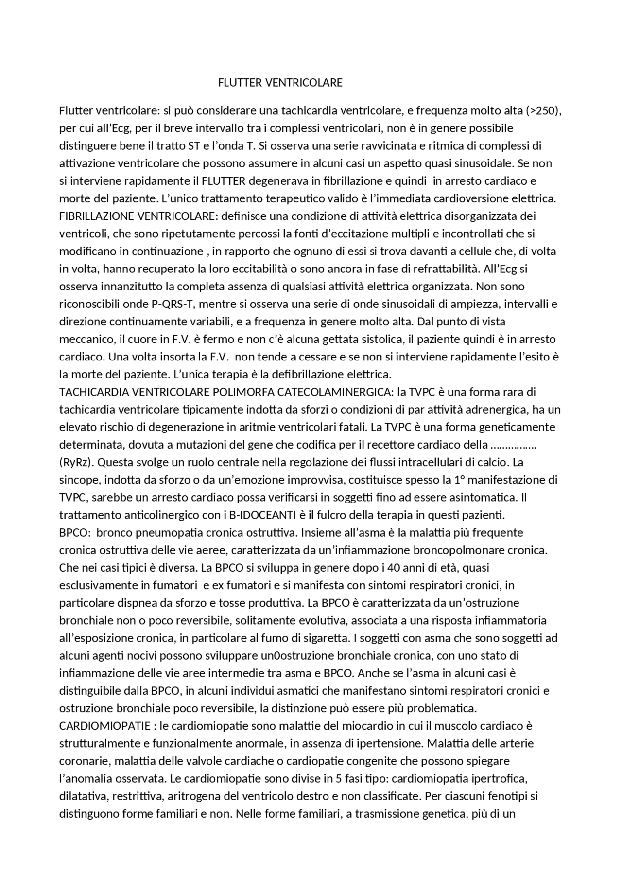 Scienze Infermieristica Cardiologia Flutter Ventricolare Docsity