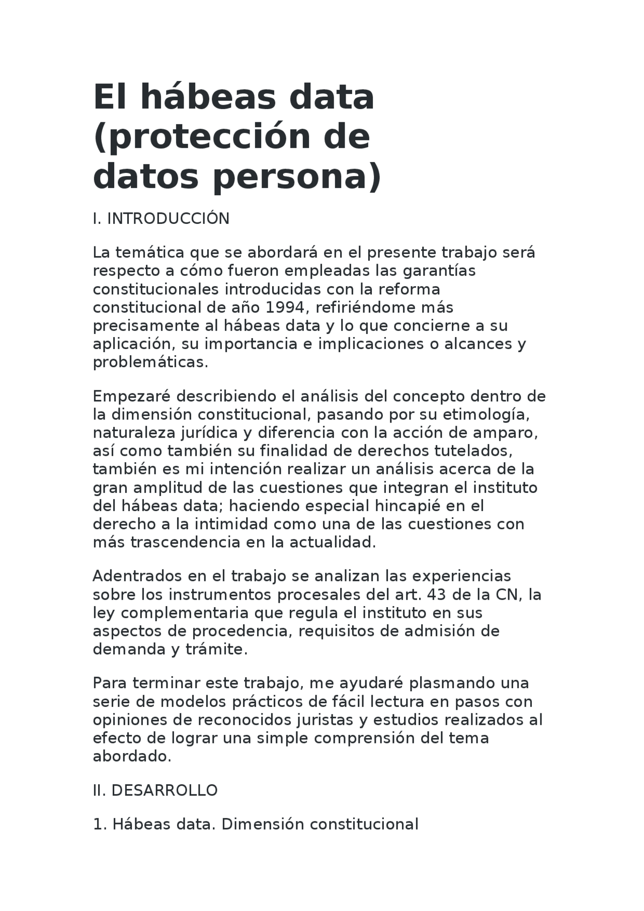 Habeas data su procedimiento - Docsity