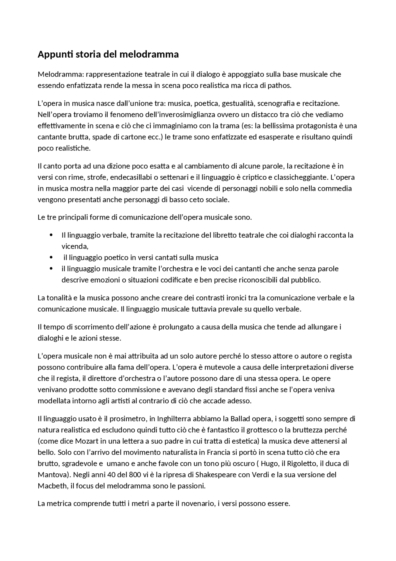 Appunti Storia del Melodramma con Analisi Opere - Docsity