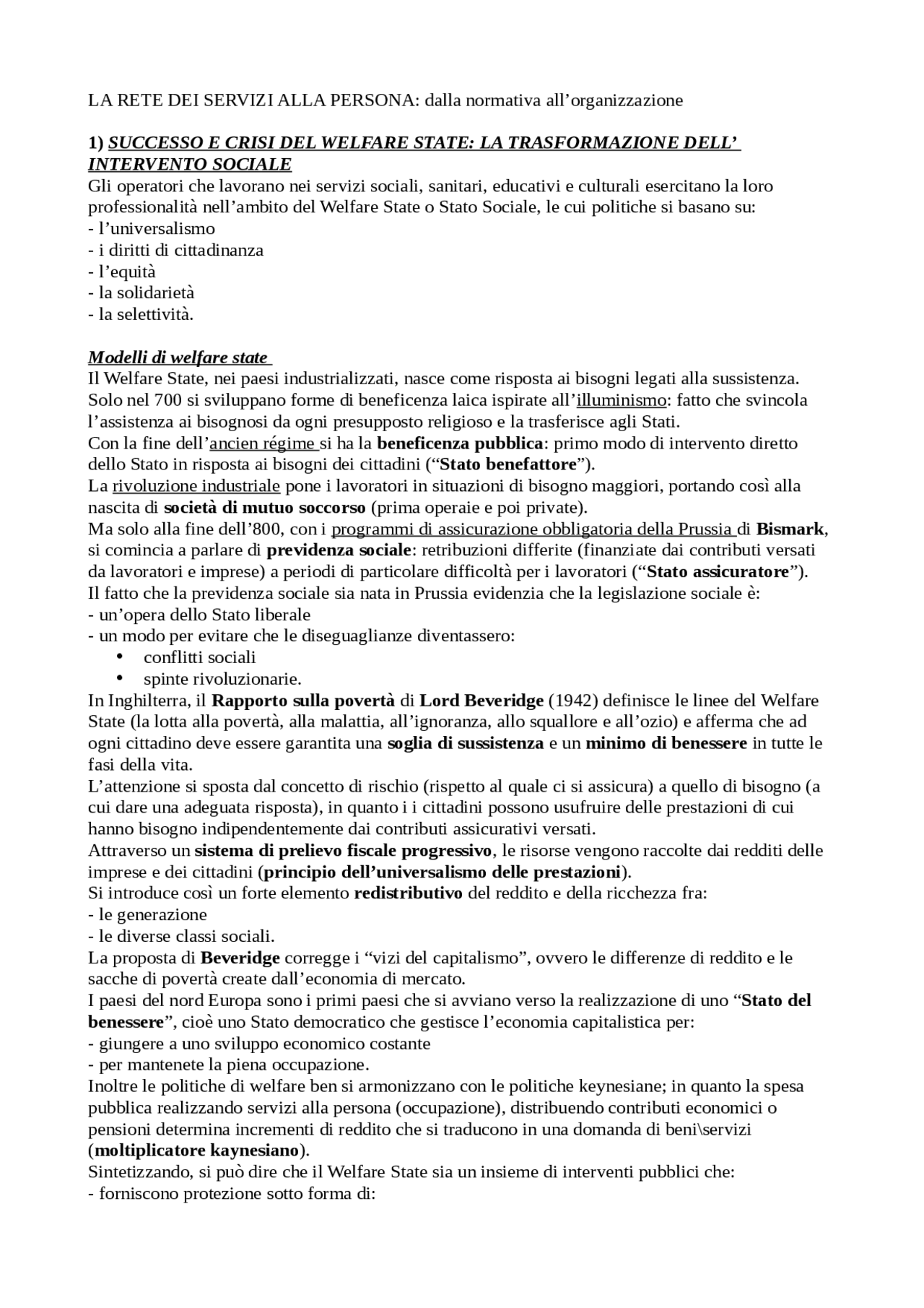 Rete Dei Servizi Alla Persona Docsity